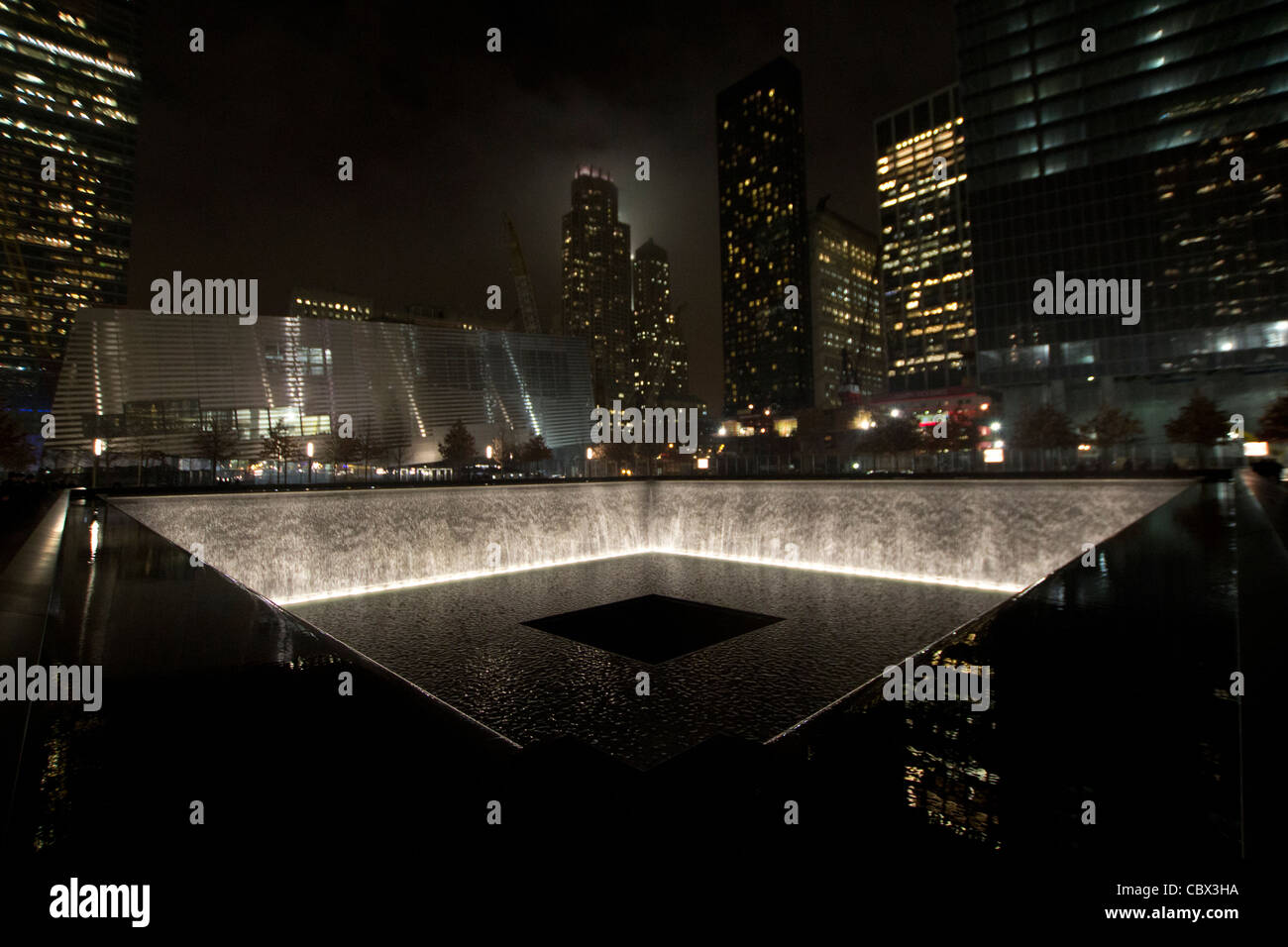 The National 9-11 Memorial reflecting pool at the site of the south ...