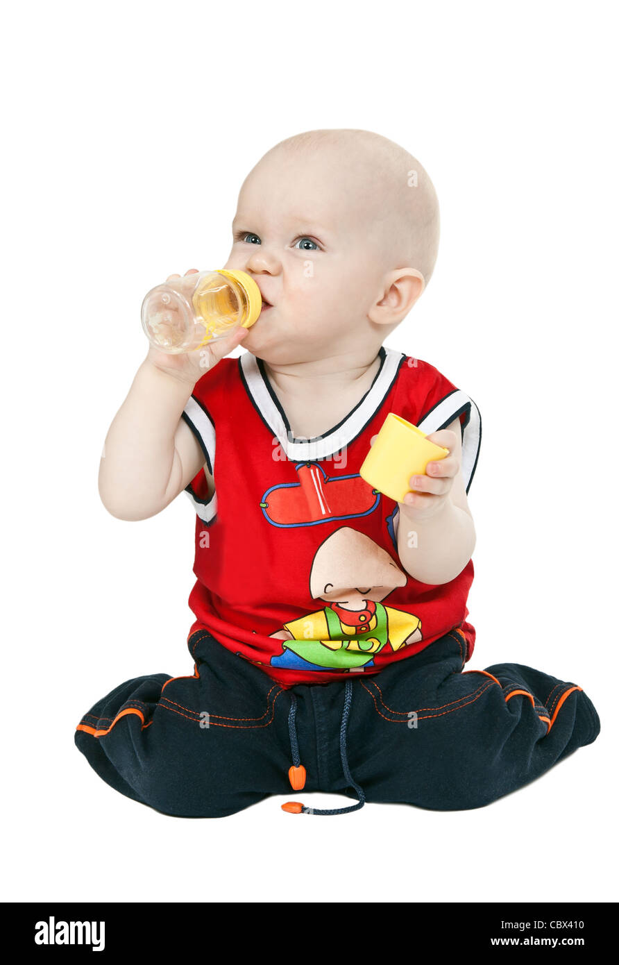 little boy with a pacifier, bottle isolated on white background Stock ...