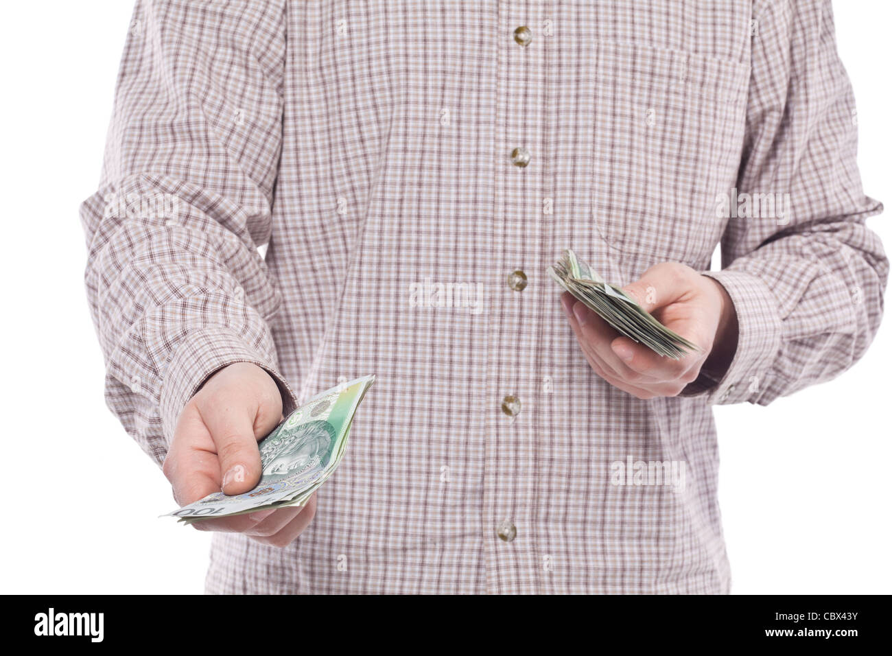 Man hold cash isolated on white background Stock Photo - Alamy