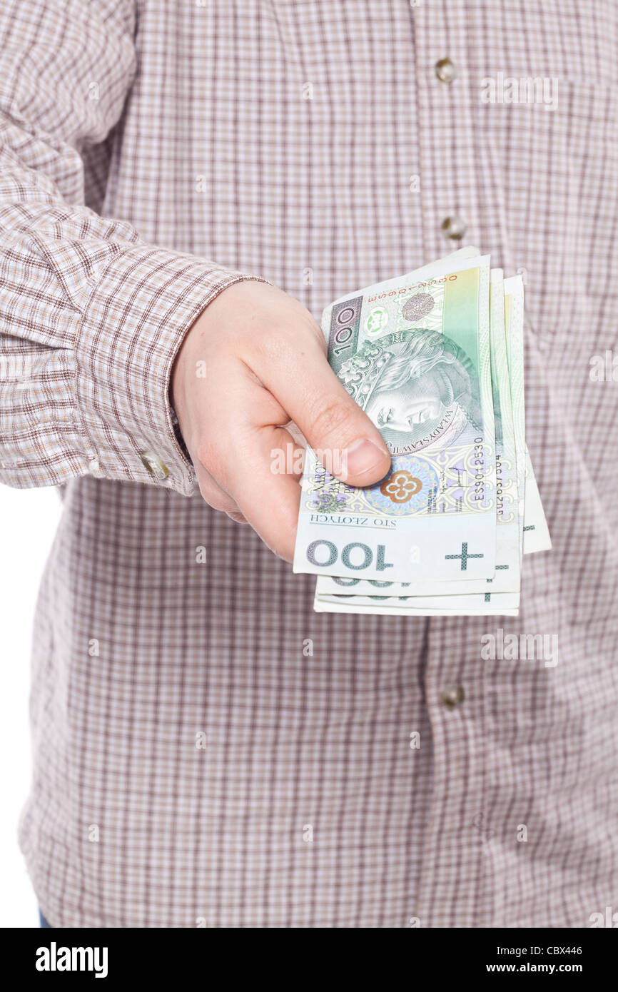 Man hold cash isolated on white background Stock Photo - Alamy
