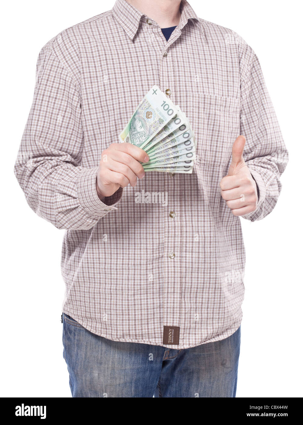 Man hold cash isolated on white background Stock Photo - Alamy
