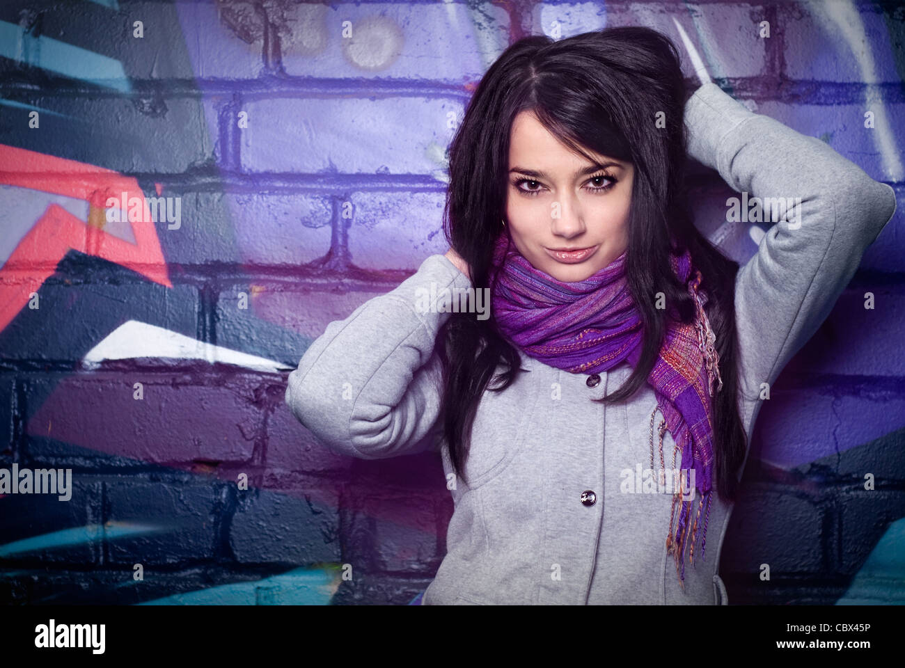 Beautiful model with scarf Stock Photo - Alamy