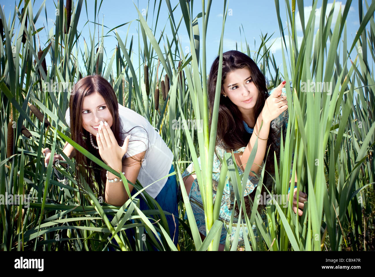 Beautiful models in the tall reeds Stock Photo - Alamy