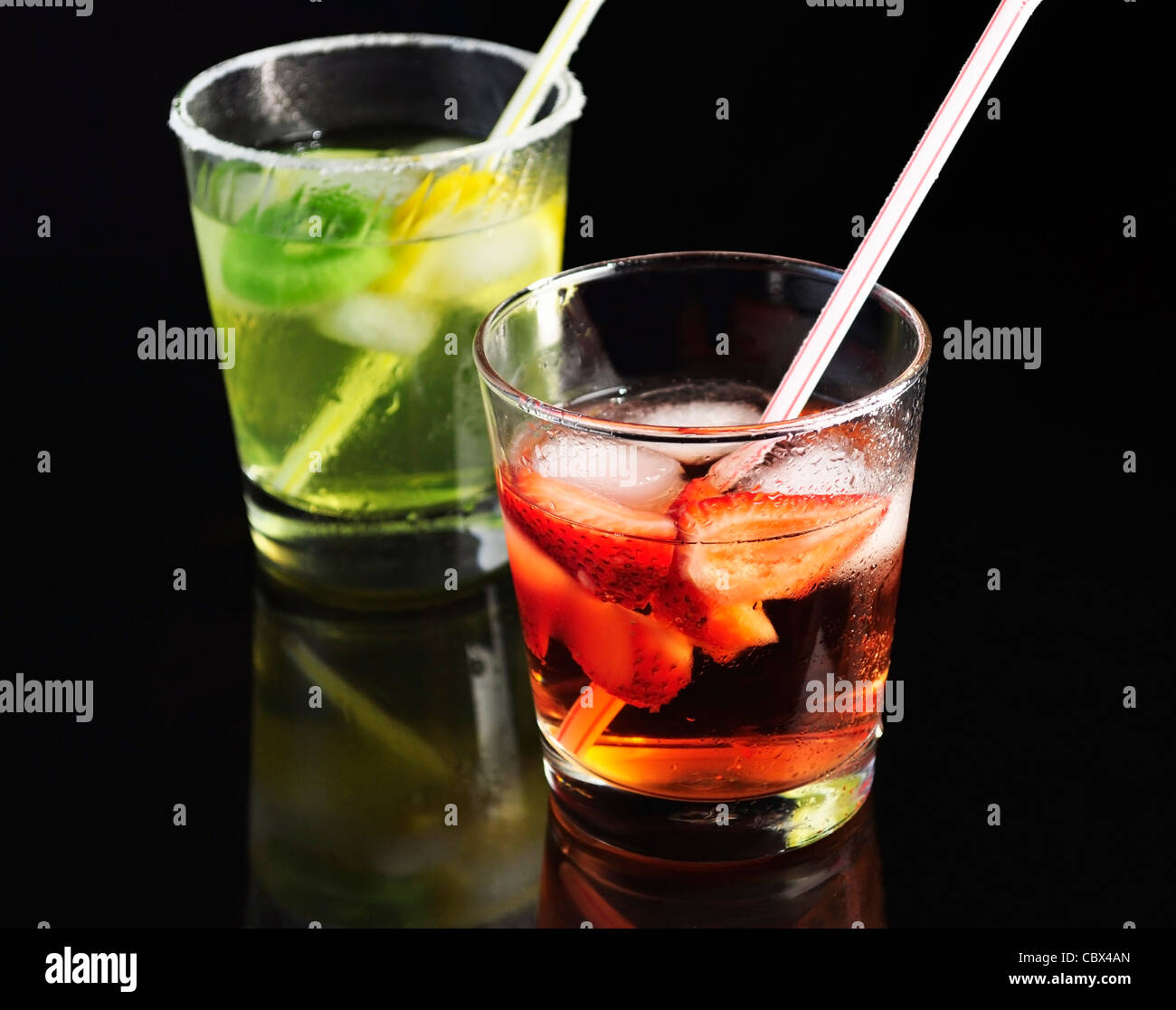 colorful fruit cocktails with ice cubes Stock Photo - Alamy