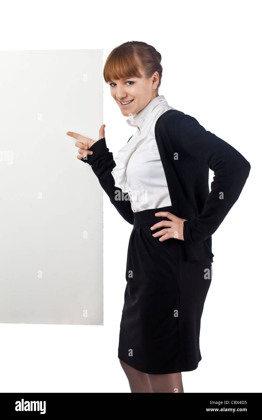 Young Business woman posing with poster Stock Photo - Alamy