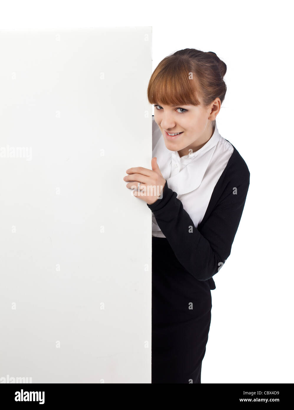 Young Business woman posing with poster Stock Photo - Alamy