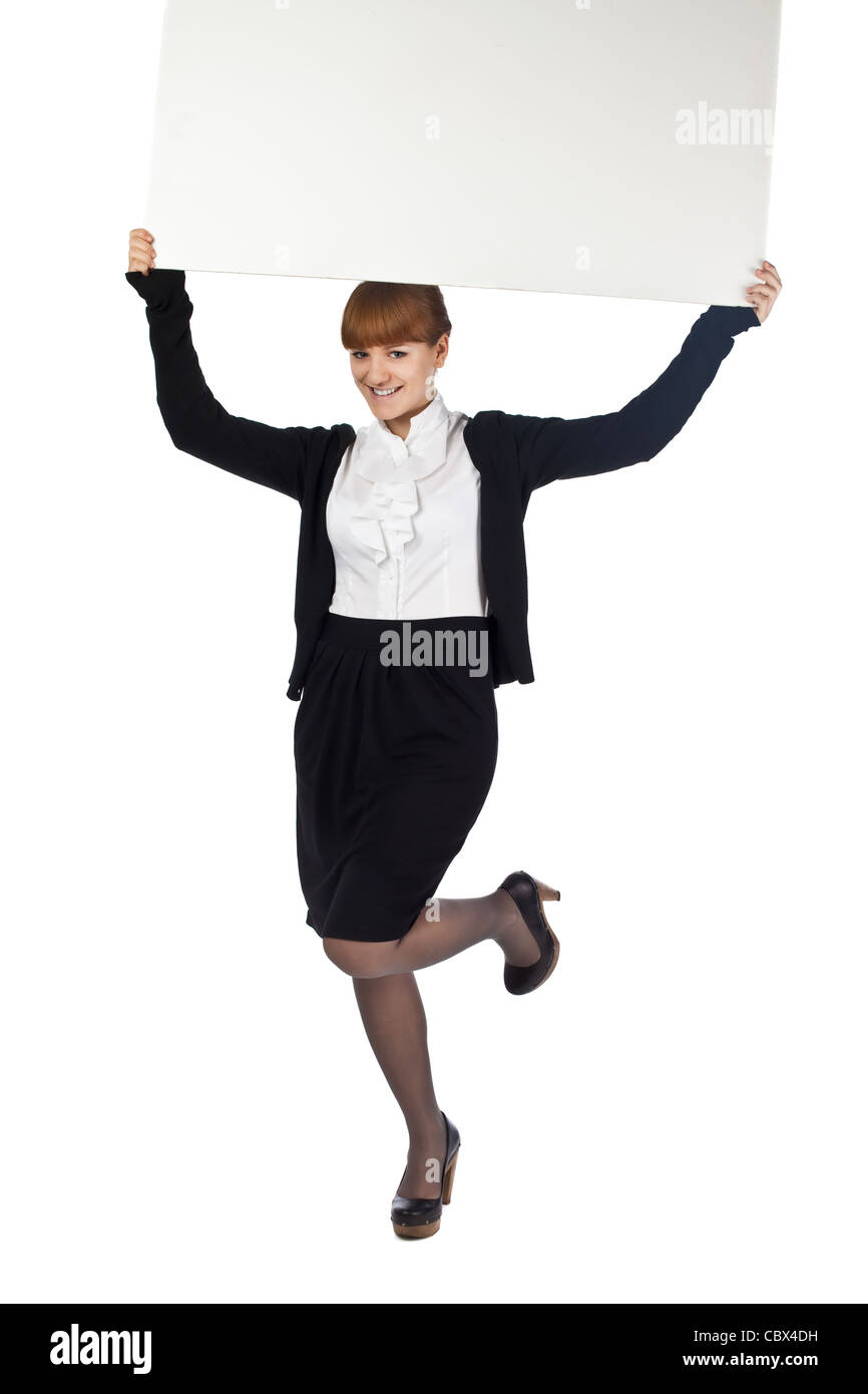 Young Business woman posing with poster Stock Photo - Alamy