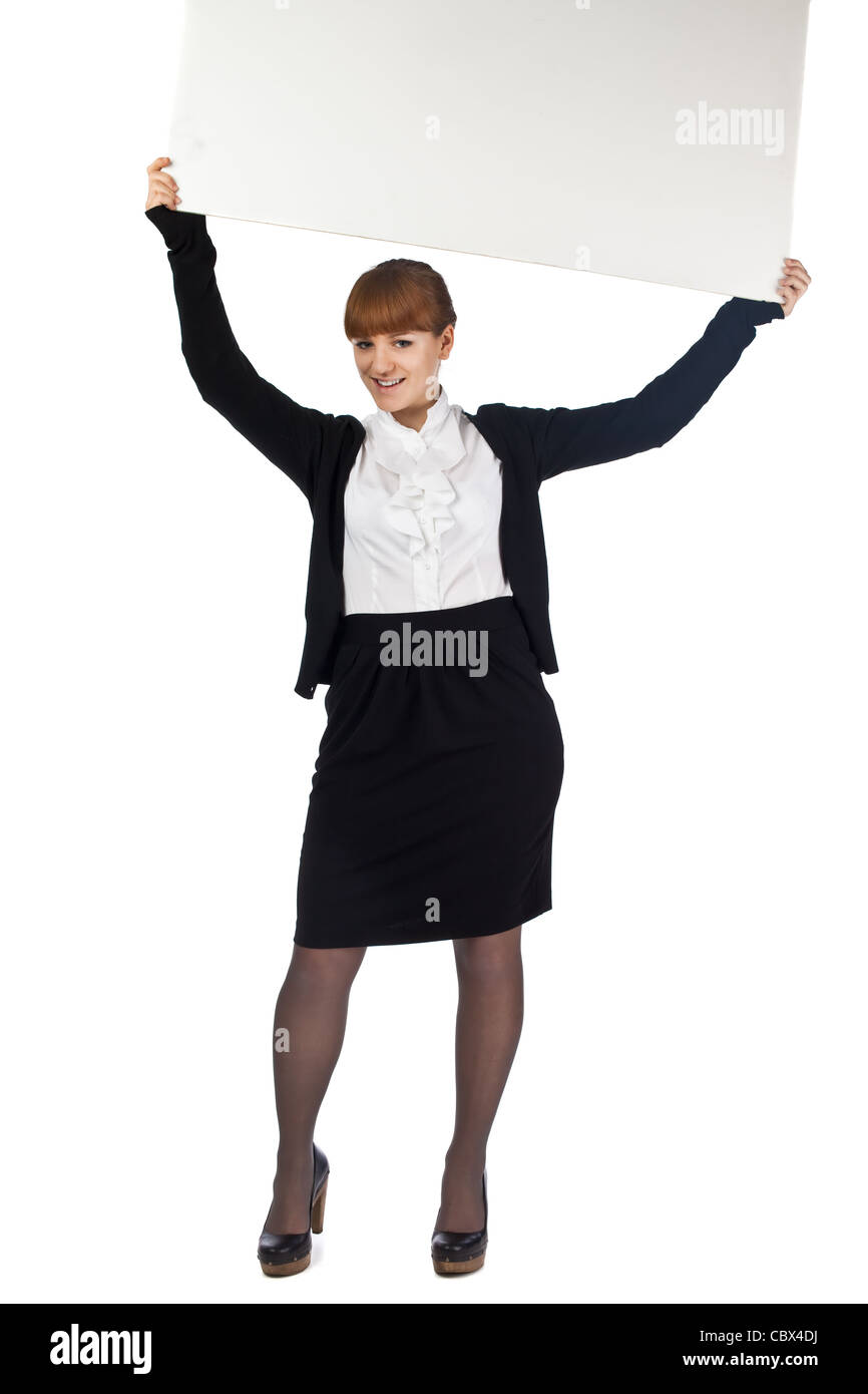 Young Business woman posing with poster Stock Photo - Alamy