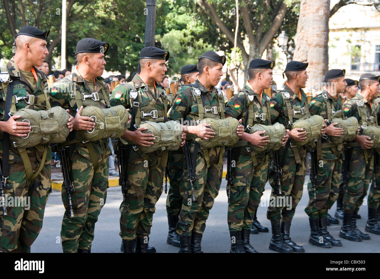 Bolivia. Cochabamba city. Military parade Stock Photo - Alamy