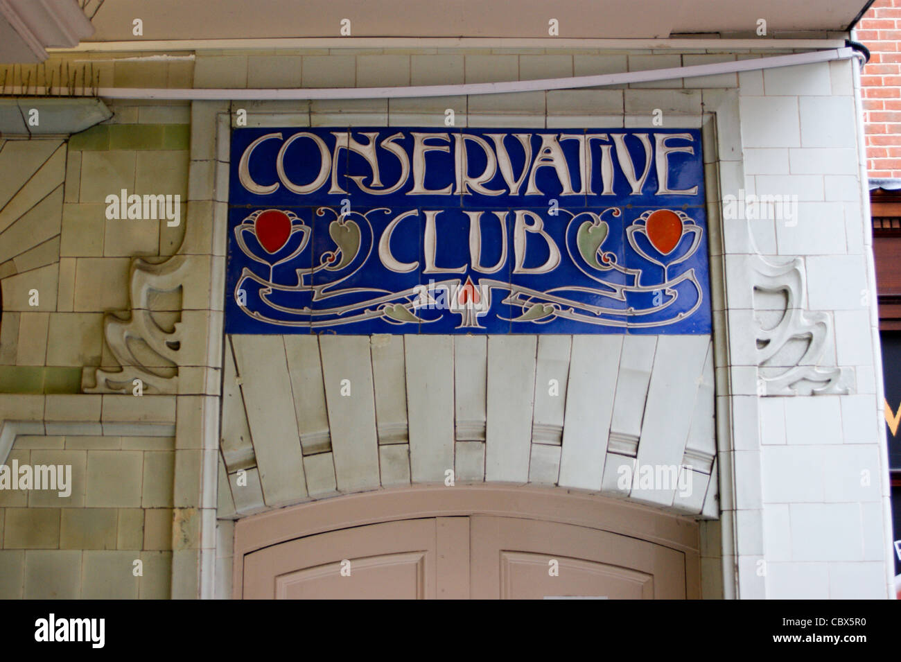 Conservative Club sign in 'Arts and Crafts' tiling, Royal Arcade ...