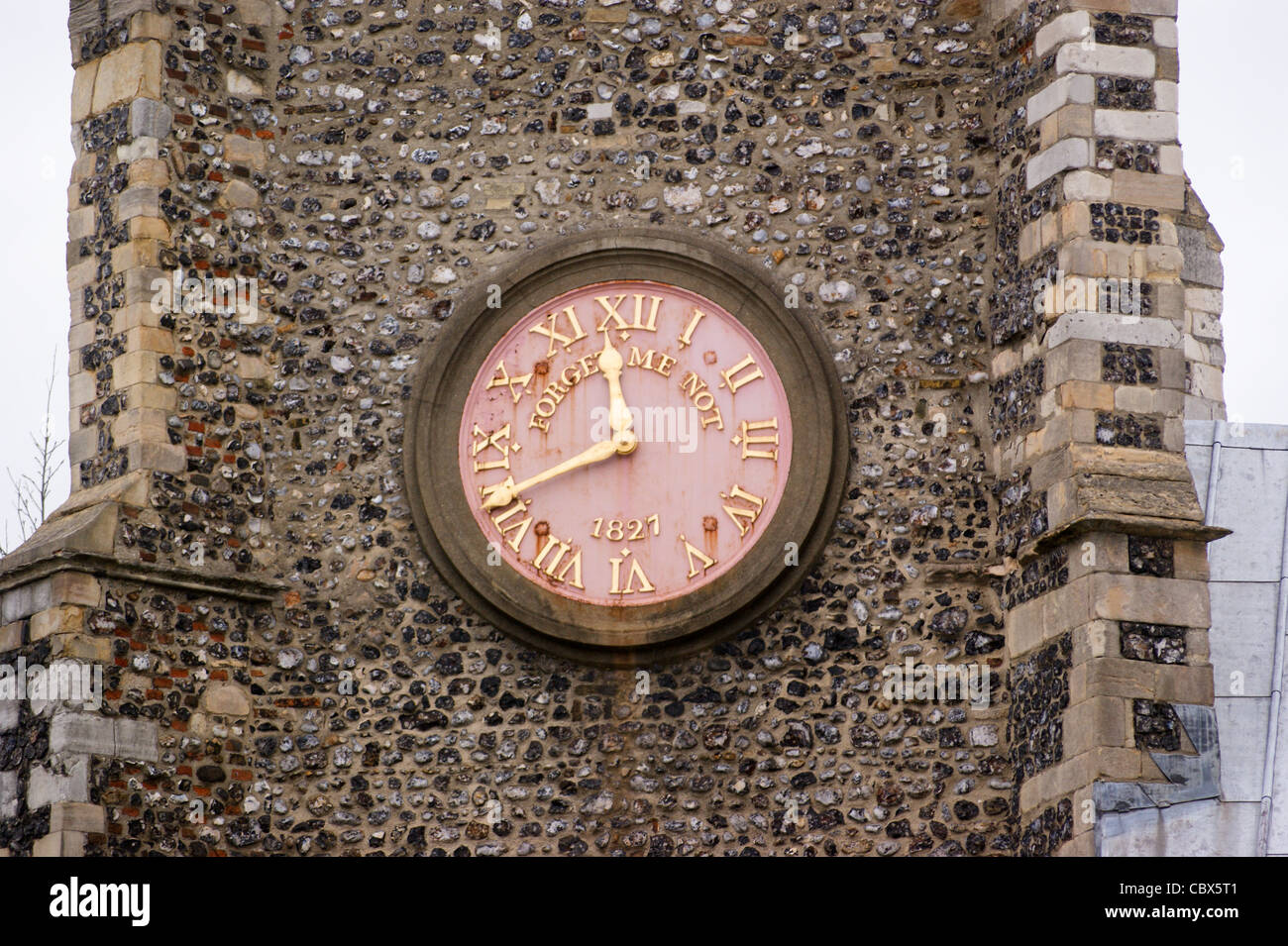 Clock of St. Michael at Plea church with 'Forget Me Not' inscription ...