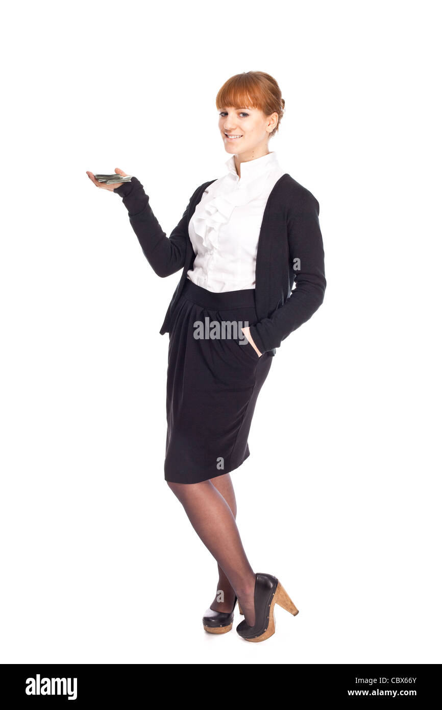 Female holding something isolated on white background Stock Photo - Alamy