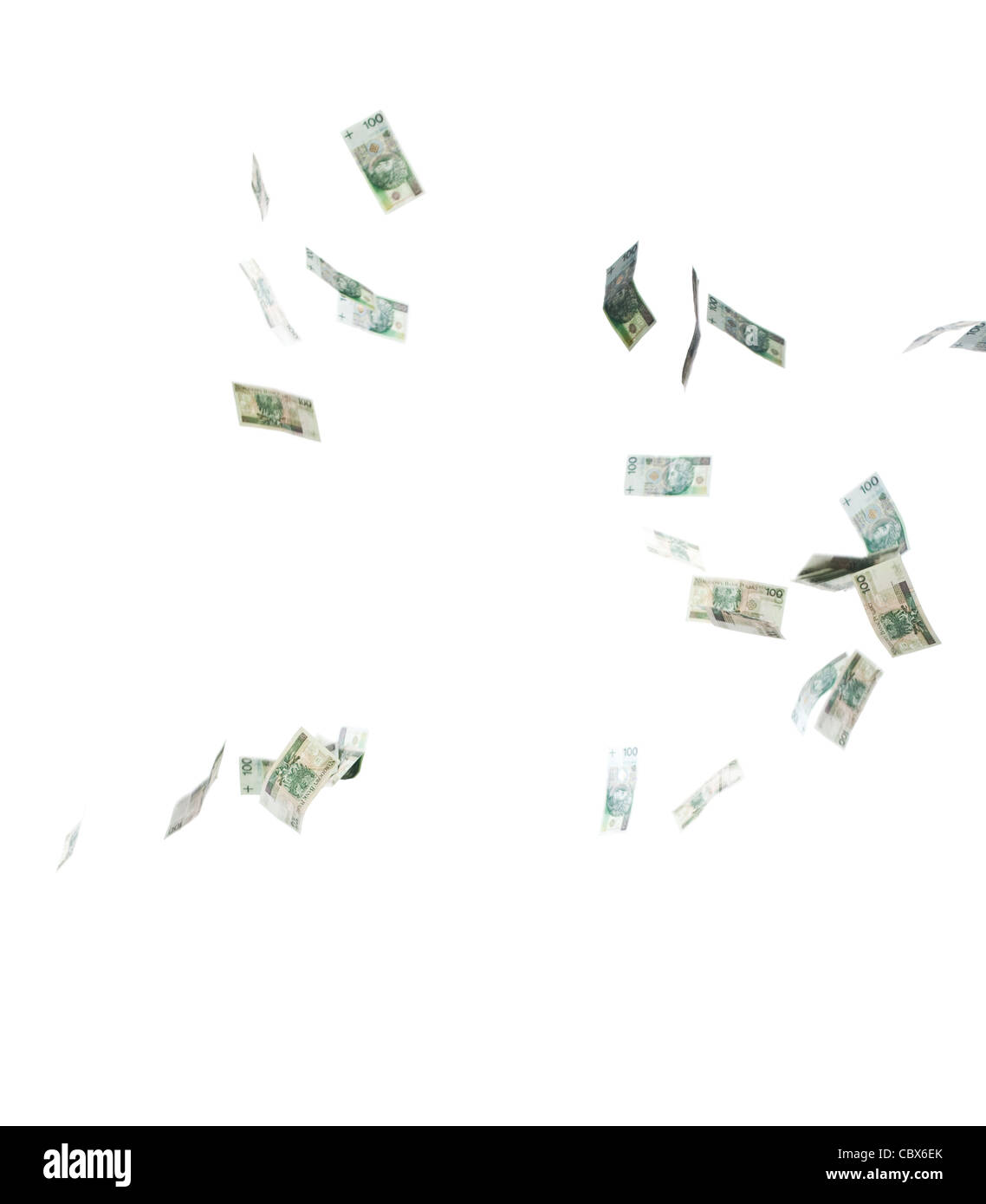 falling Poland cash isolated on white background Stock Photo - Alamy