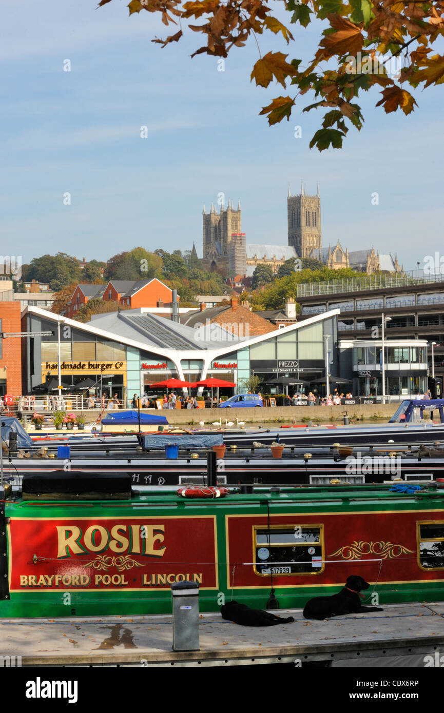 Narrowboats in Brayford Pool and the waterfront in Lincoln Stock Photo ...