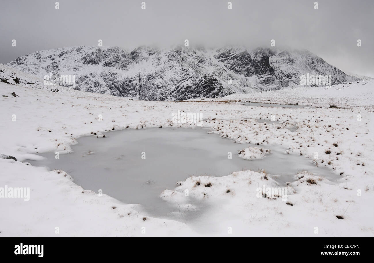 Frozen tarn between Seat and High Crag, with Pillar in the background ...
