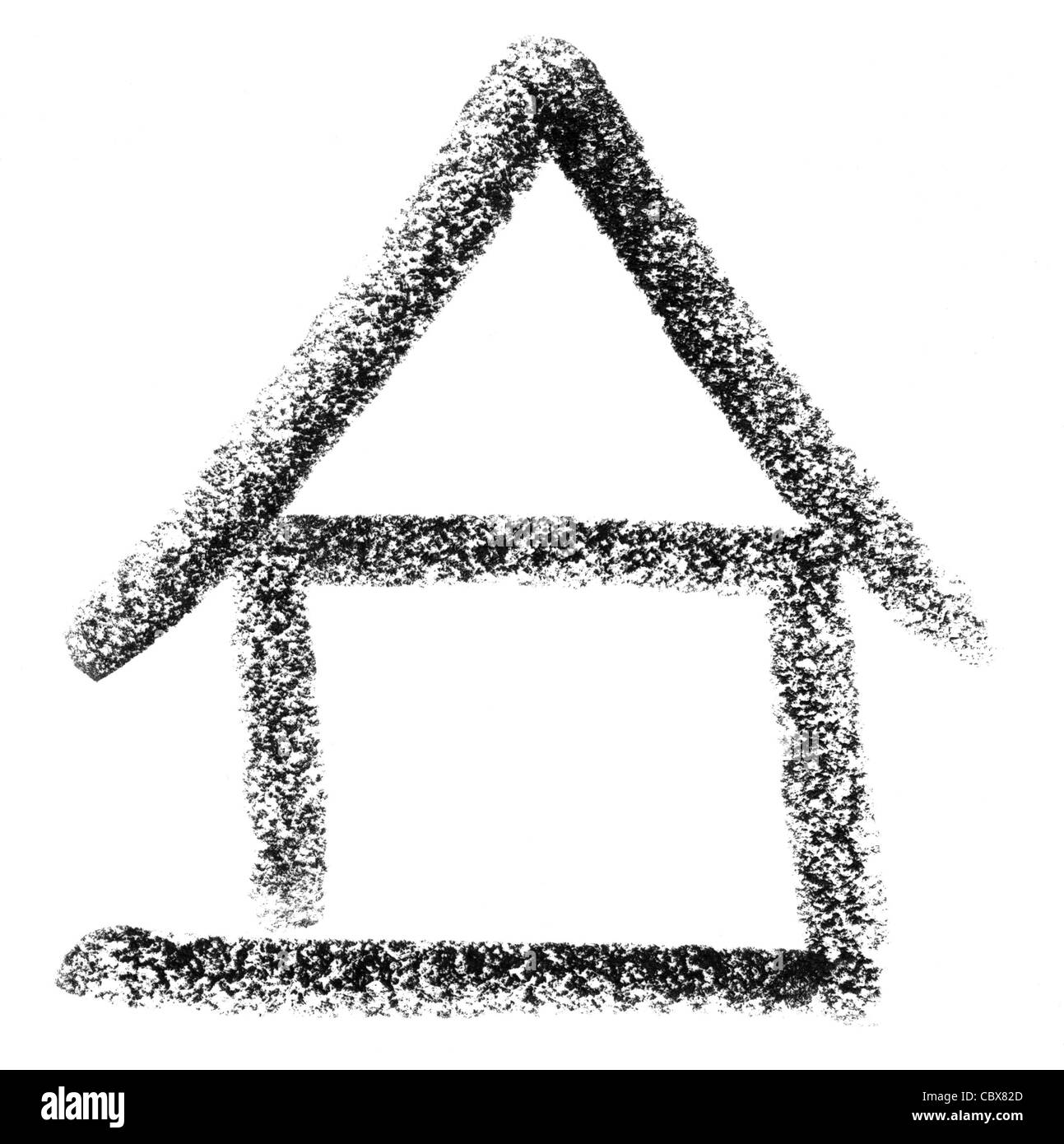 crayon painted house icon in white back Stock Photo - Alamy