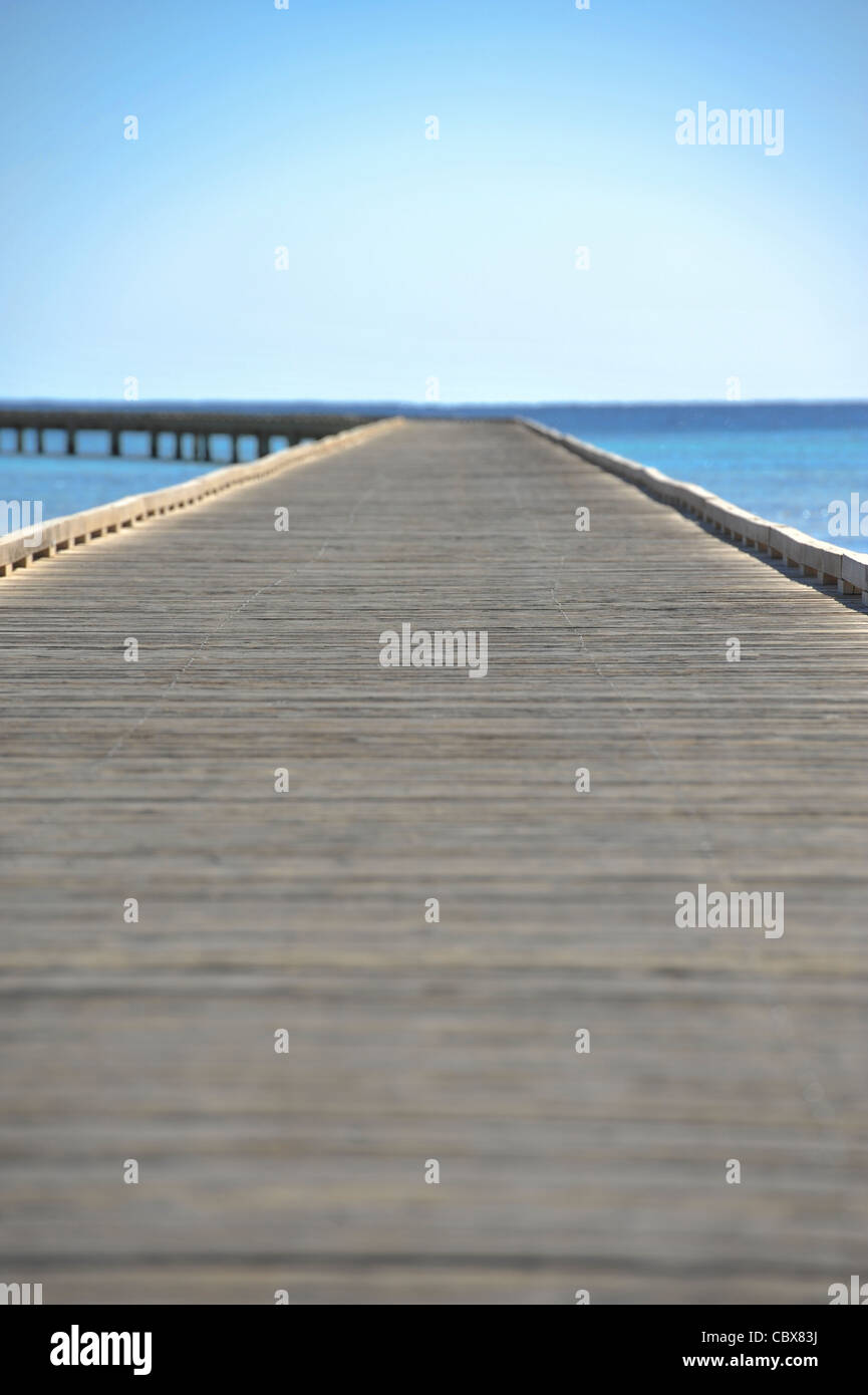 Wooden walkway over water showing abstract perspective detail with ...