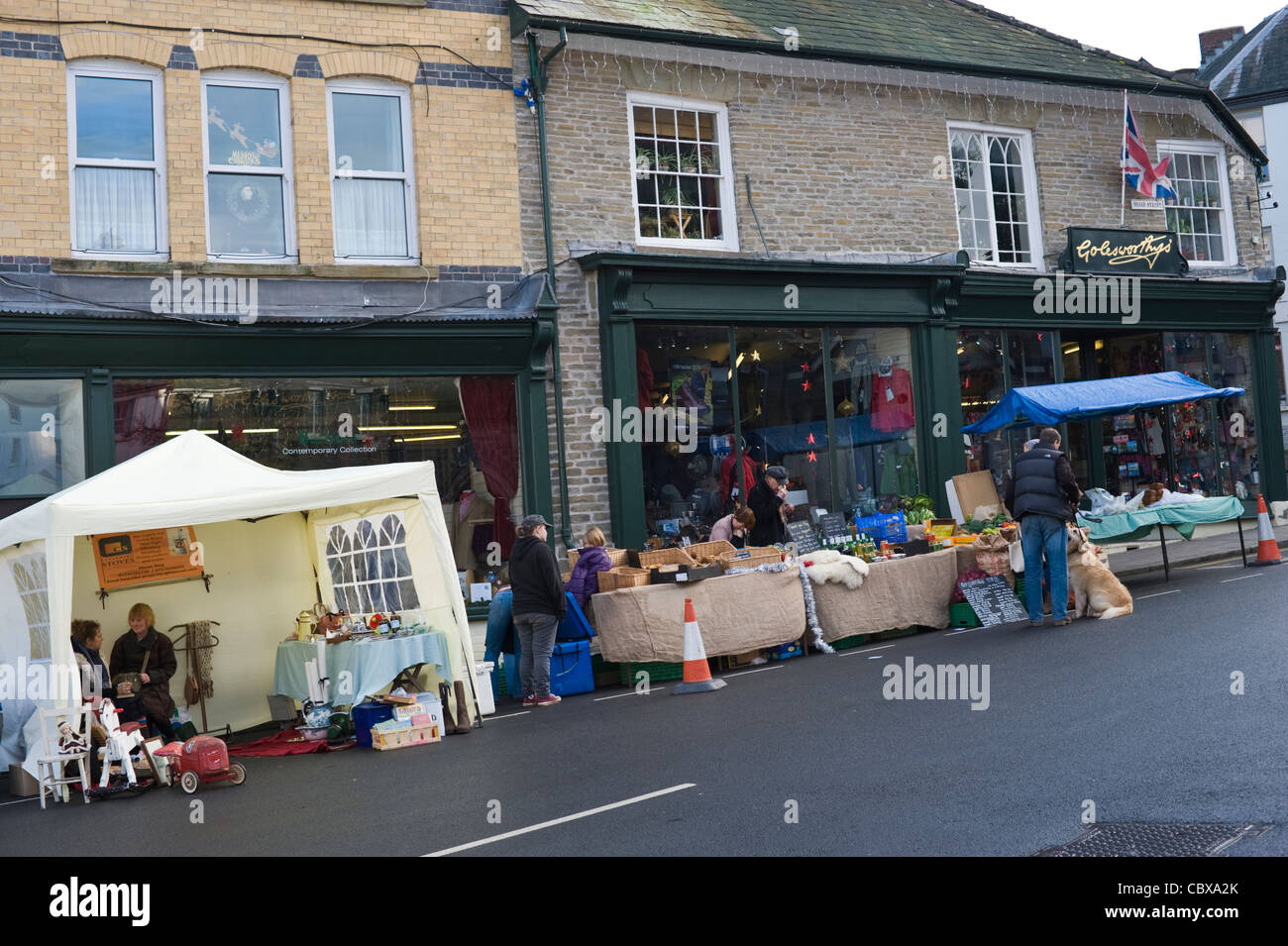 Stalls at weekly street market in Hay-on-Wye Powys Wales UK Stock Photo ...