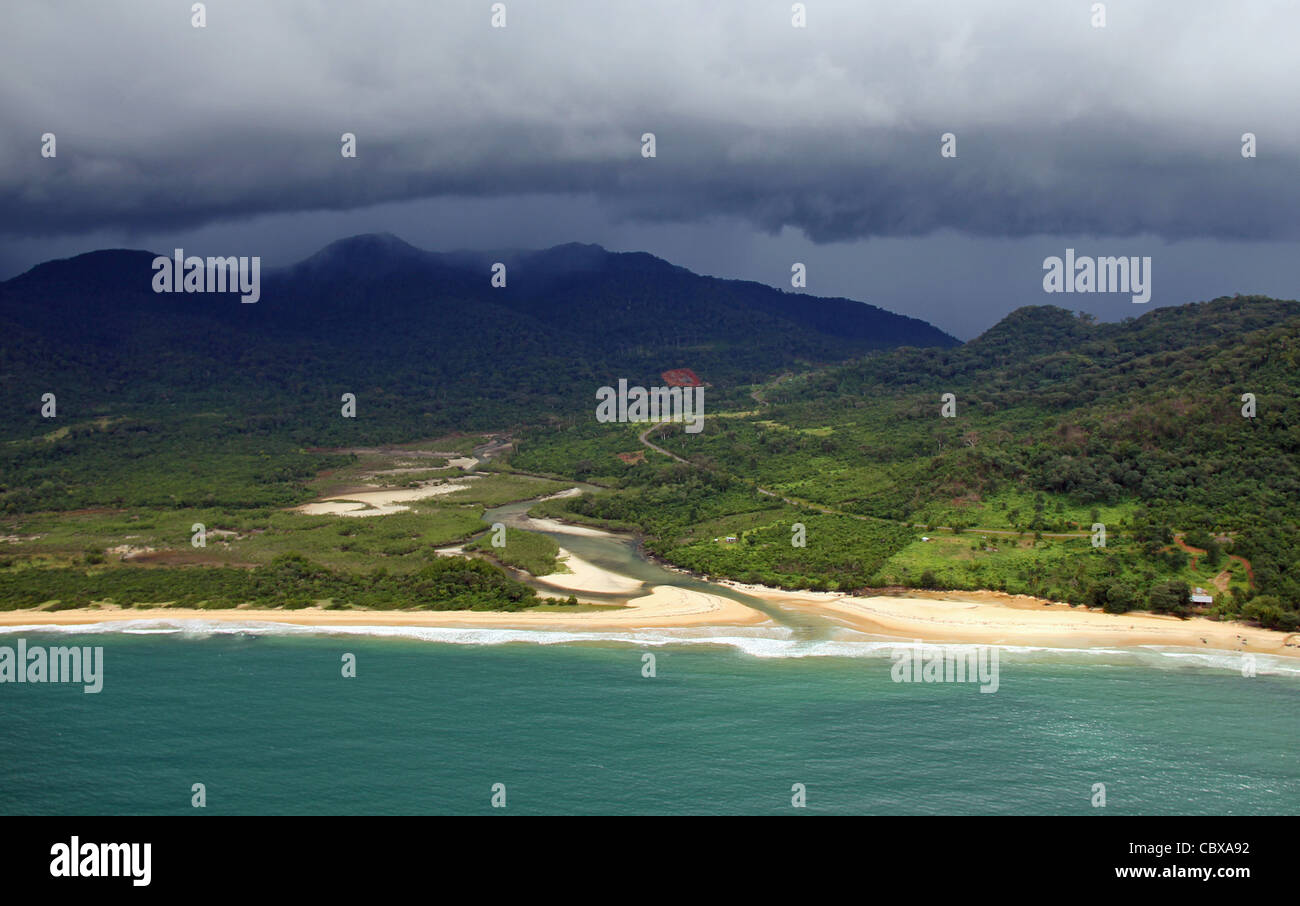 Beach, river and mountains on the Freetown peninsula, Sierra Leone ...