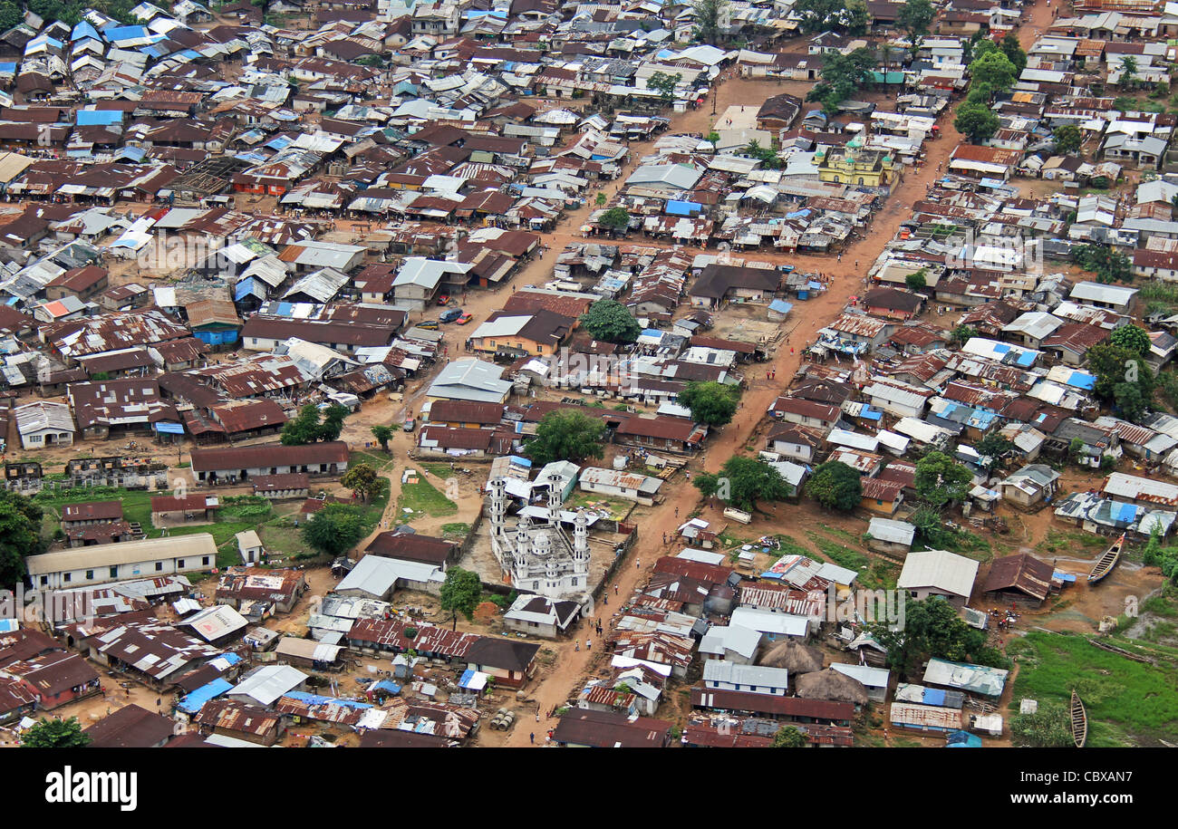 Aerial view of a road and buildings in Freetown, Sierra Leone Stock ...