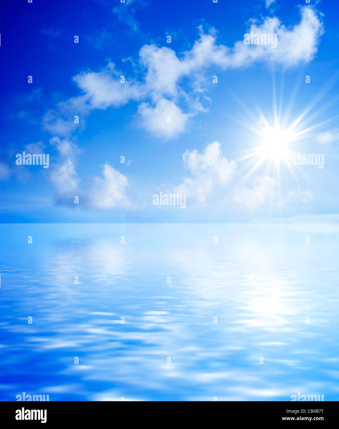 Beautiful seascape with sun shining, reflection on water Stock Photo ...