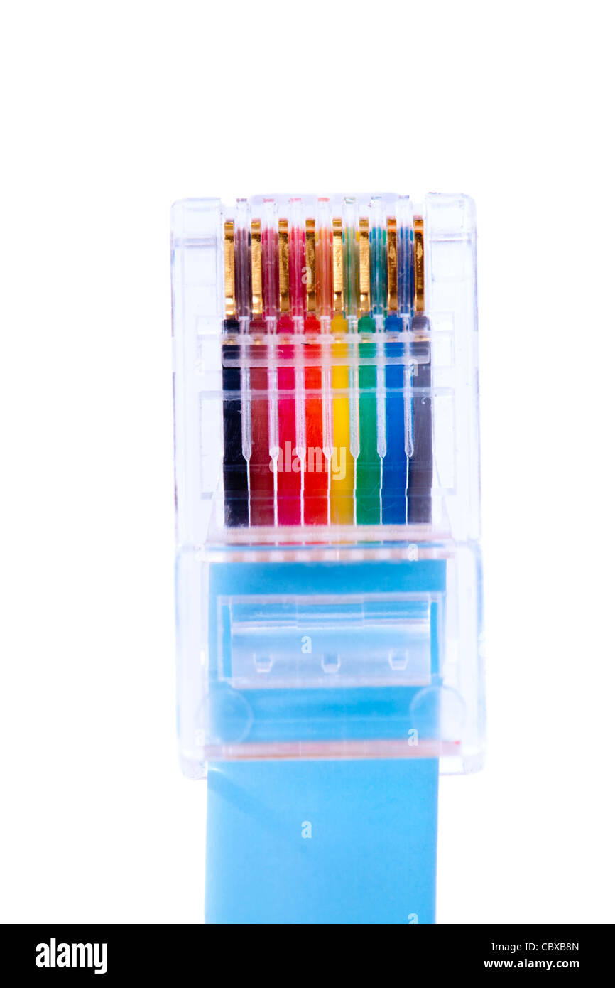 Close up console cable rj45 on white background Stock Photo - Alamy