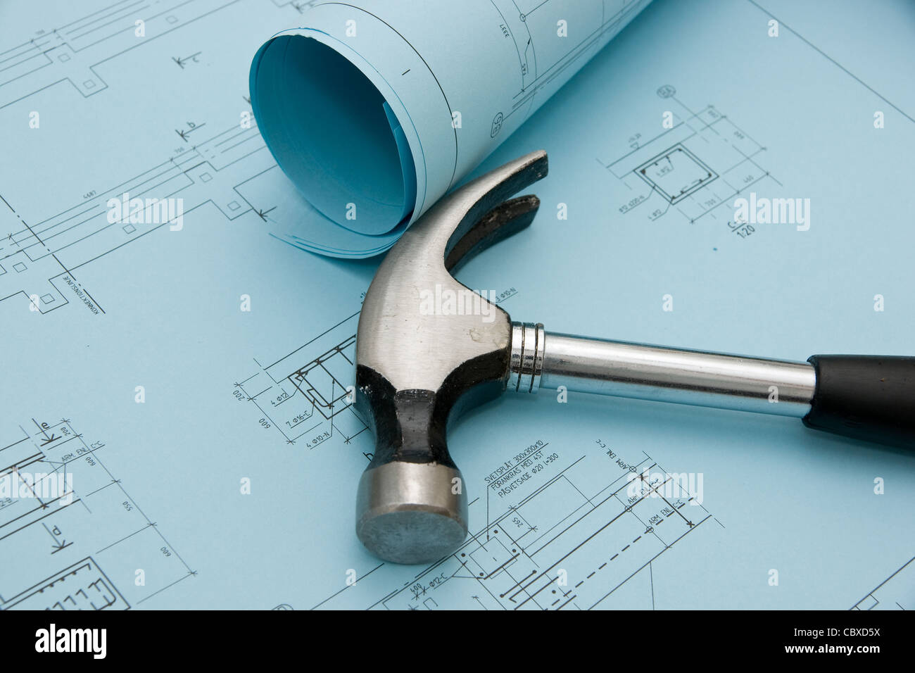 Picture of construction blueprint drawings Stock Photo - Alamy