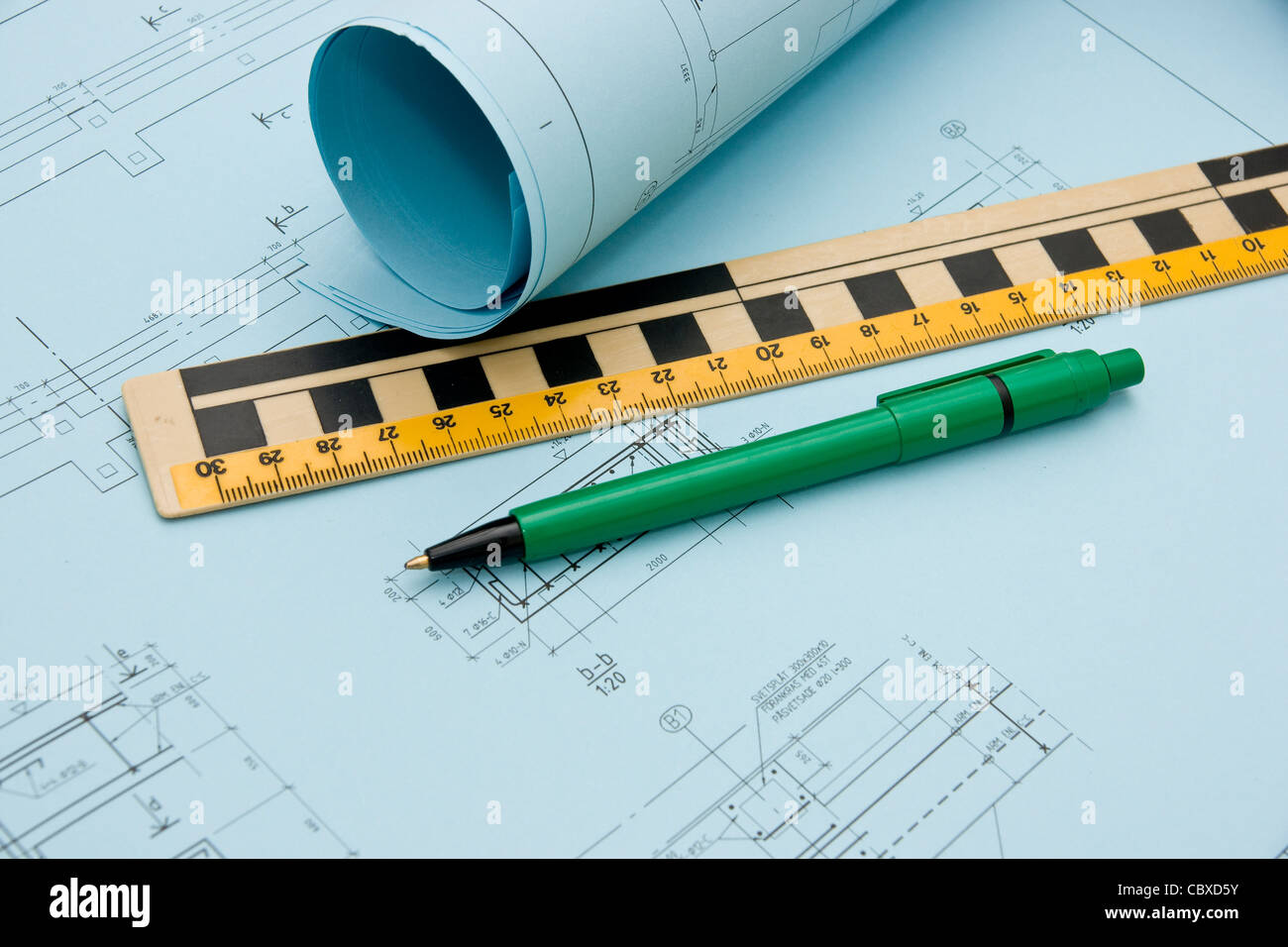 Picture of construction blueprint drawings Stock Photo - Alamy