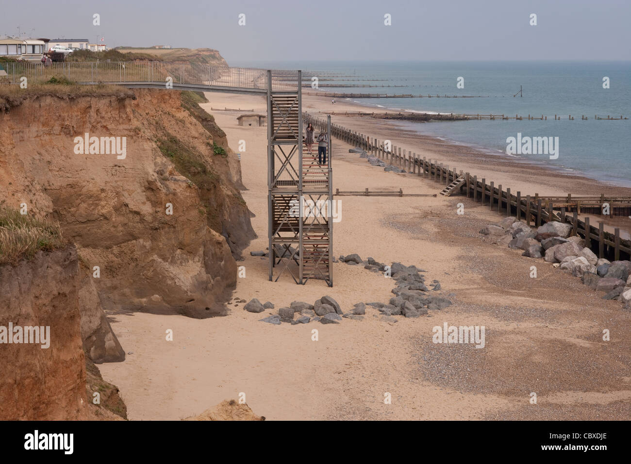 Happisburgh coastline. North Norfolk. Progressive erosion of cliffs by ...