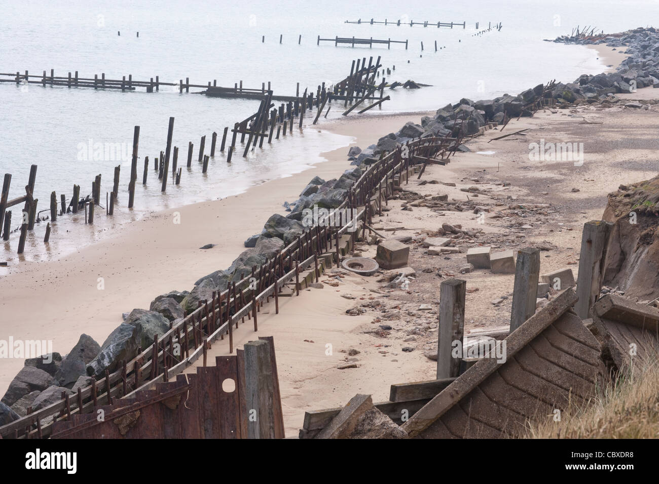 Happisburgh beach, North Norfolk. Showing successive lines of ...