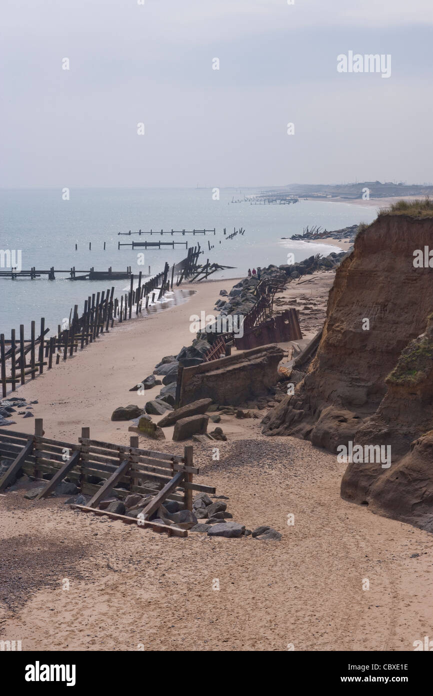 Happisburgh beach, North Norfolk. Showing successive lines of ...