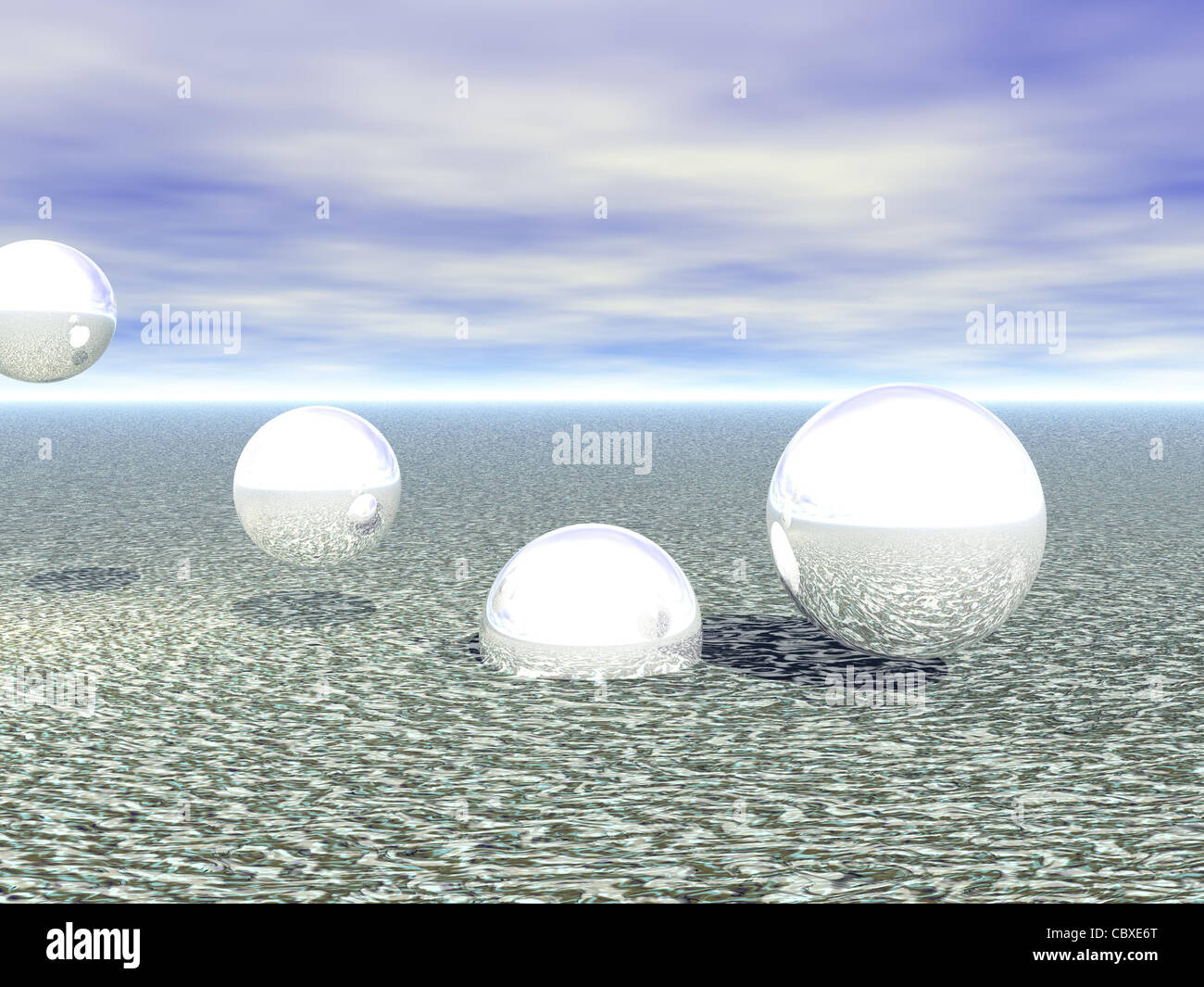 Four reflecting spheres levitating on a neutral background Stock Photo ...