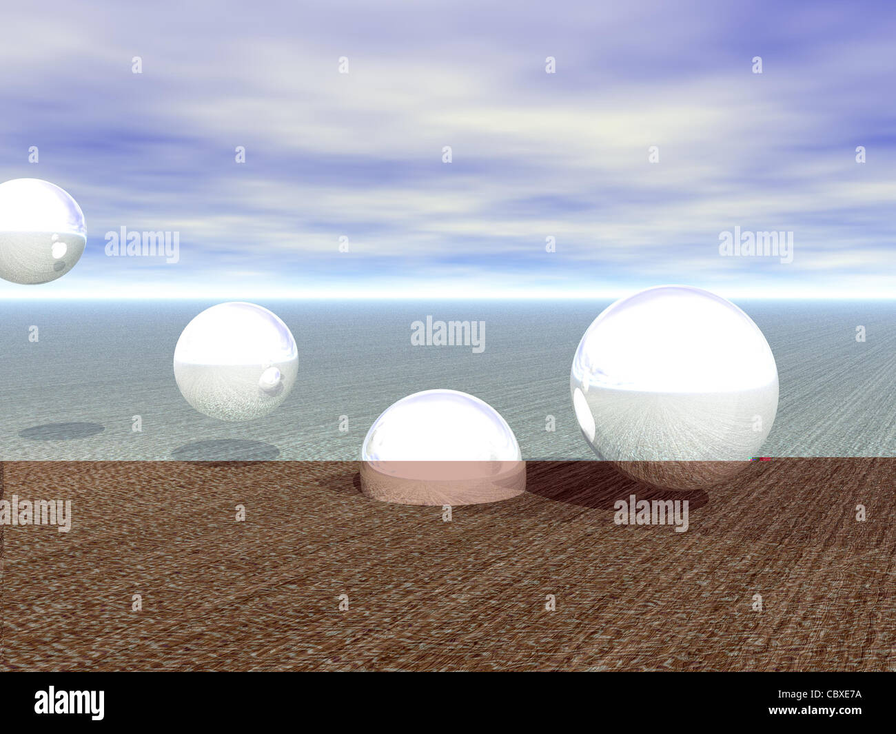 Four reflecting spheres levitating on a neutral background Stock Photo ...