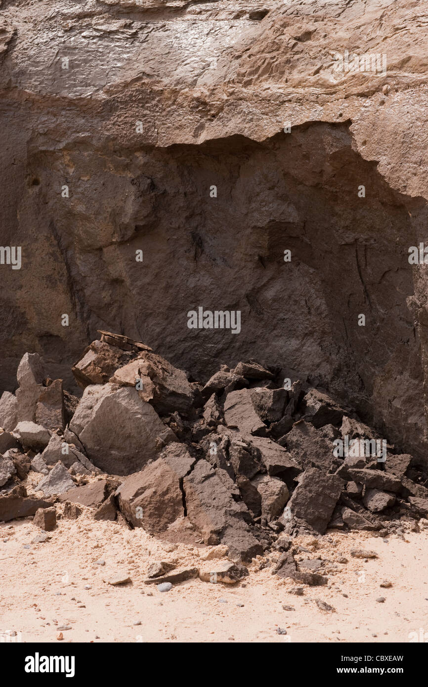 Happisburgh beach. Norfolk. East Anglia. Base of cliff with recent ...