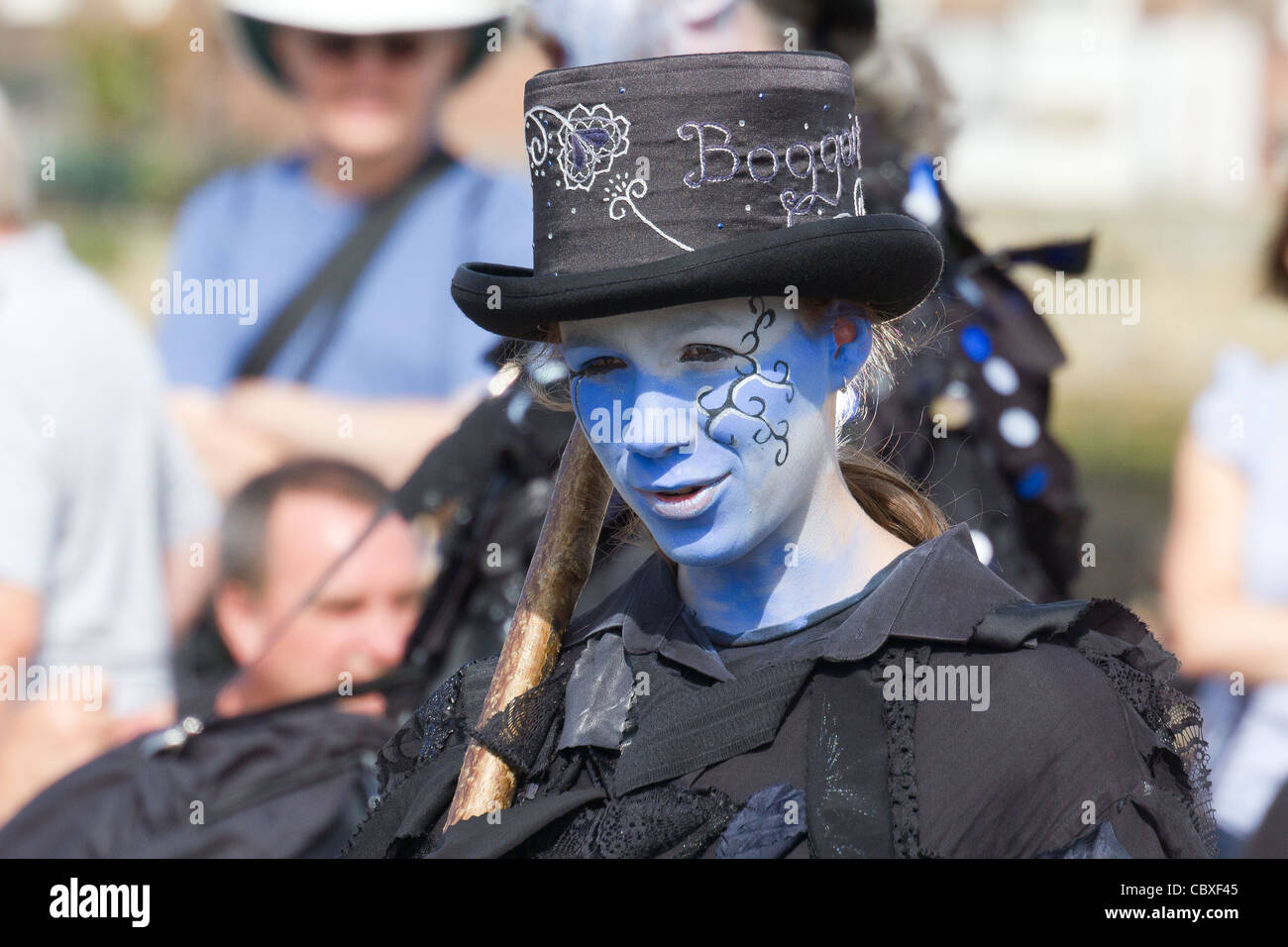 Traditional blue faced morris dancer at Whitby folk week Stock Photo ...