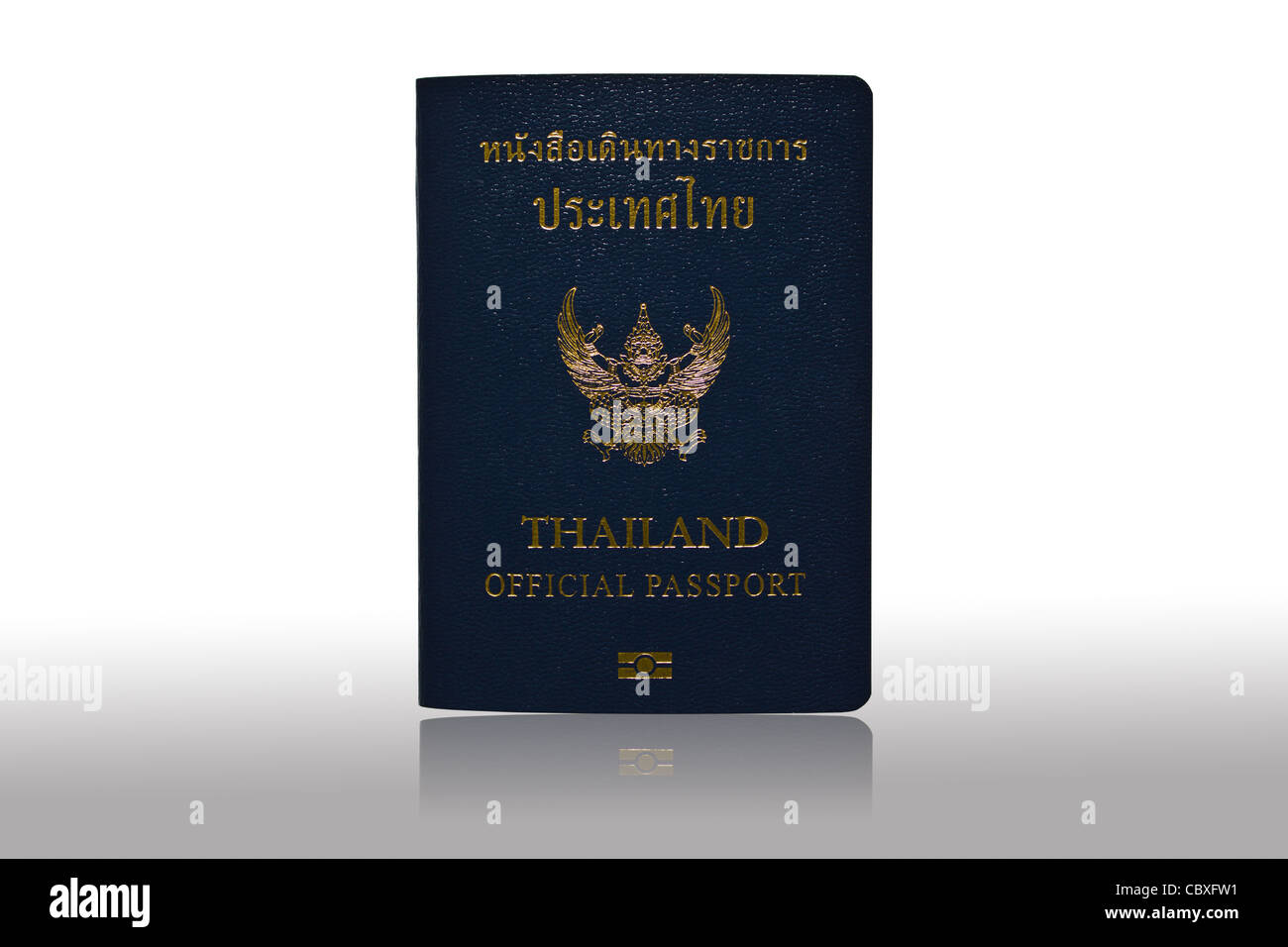 Thailand Official Passport Isolated on White Blackground and reflected ...