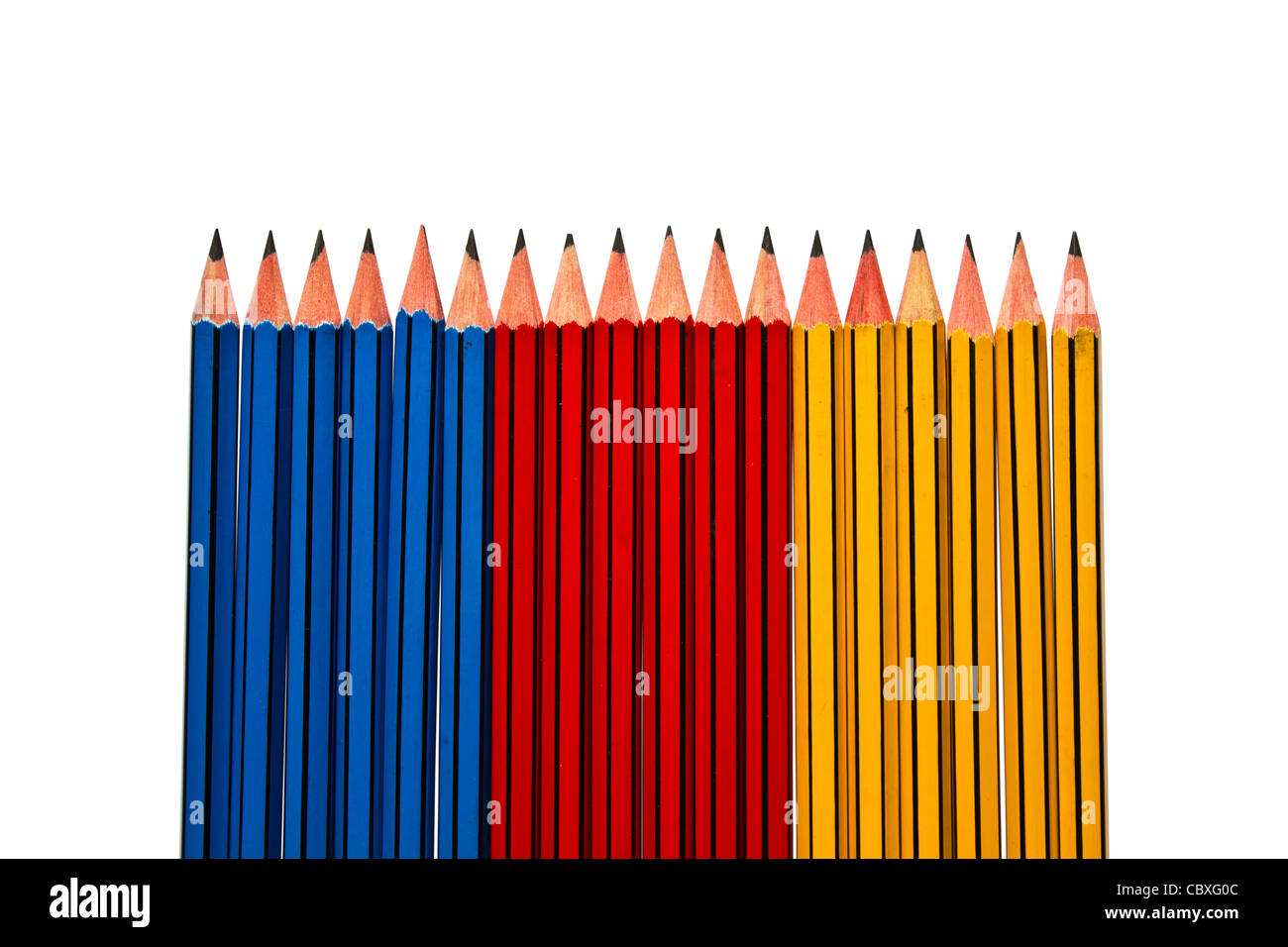 Pencils Blue Red and Yellow Isolated on White Background Stock Photo ...