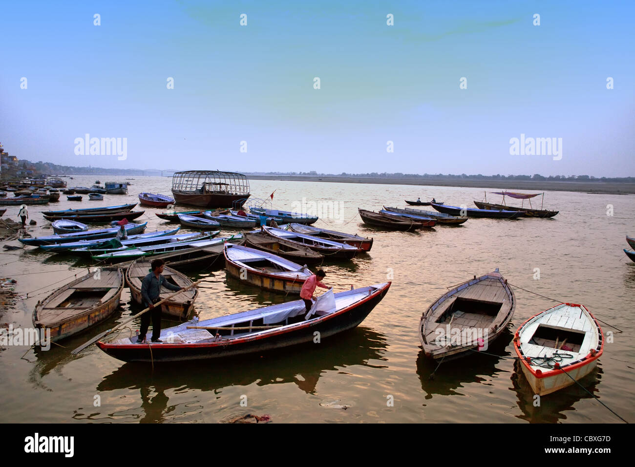 Boats on the Ganges river near Varanasi Stock Photo - Alamy
