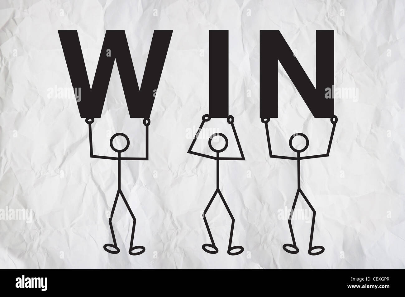 Humanoid figures holding letters W, I and N, forming a word WIN Stock ...