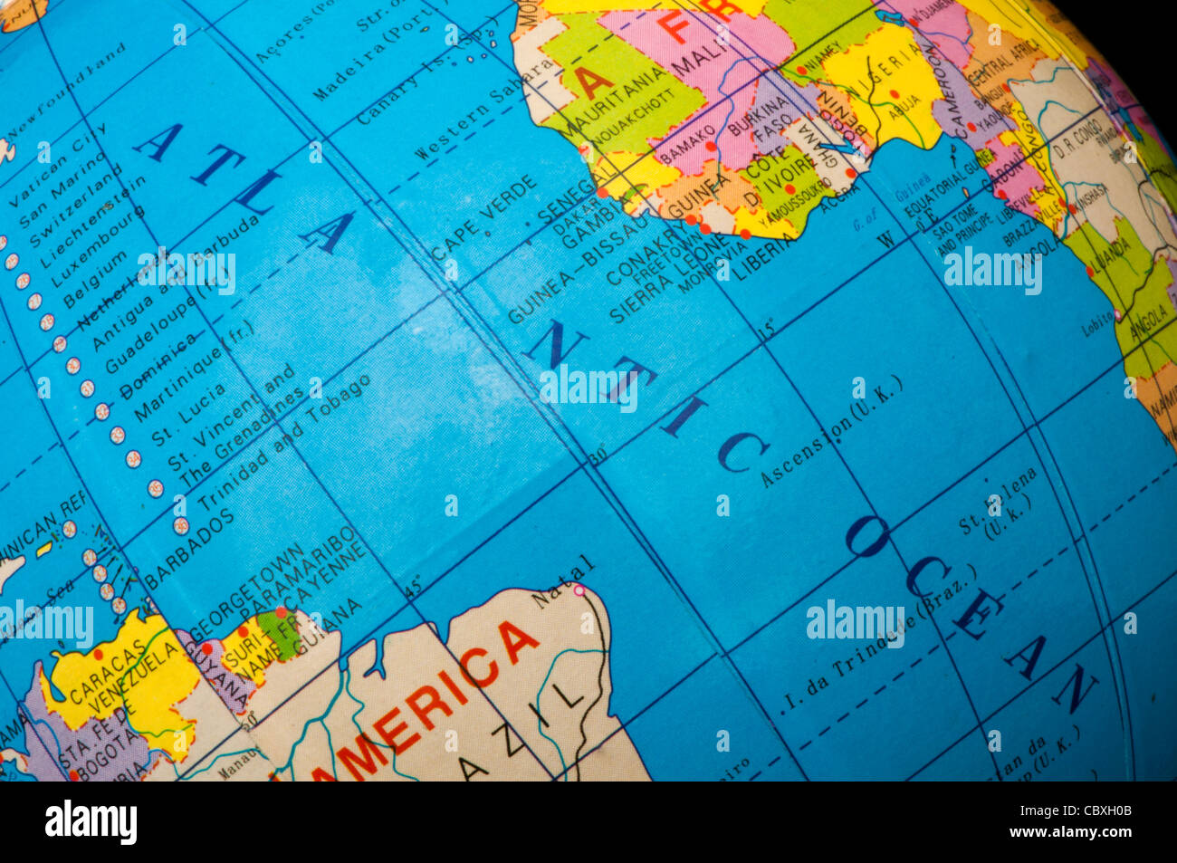 Atlantic ocean of the globe Stock Photo - Alamy