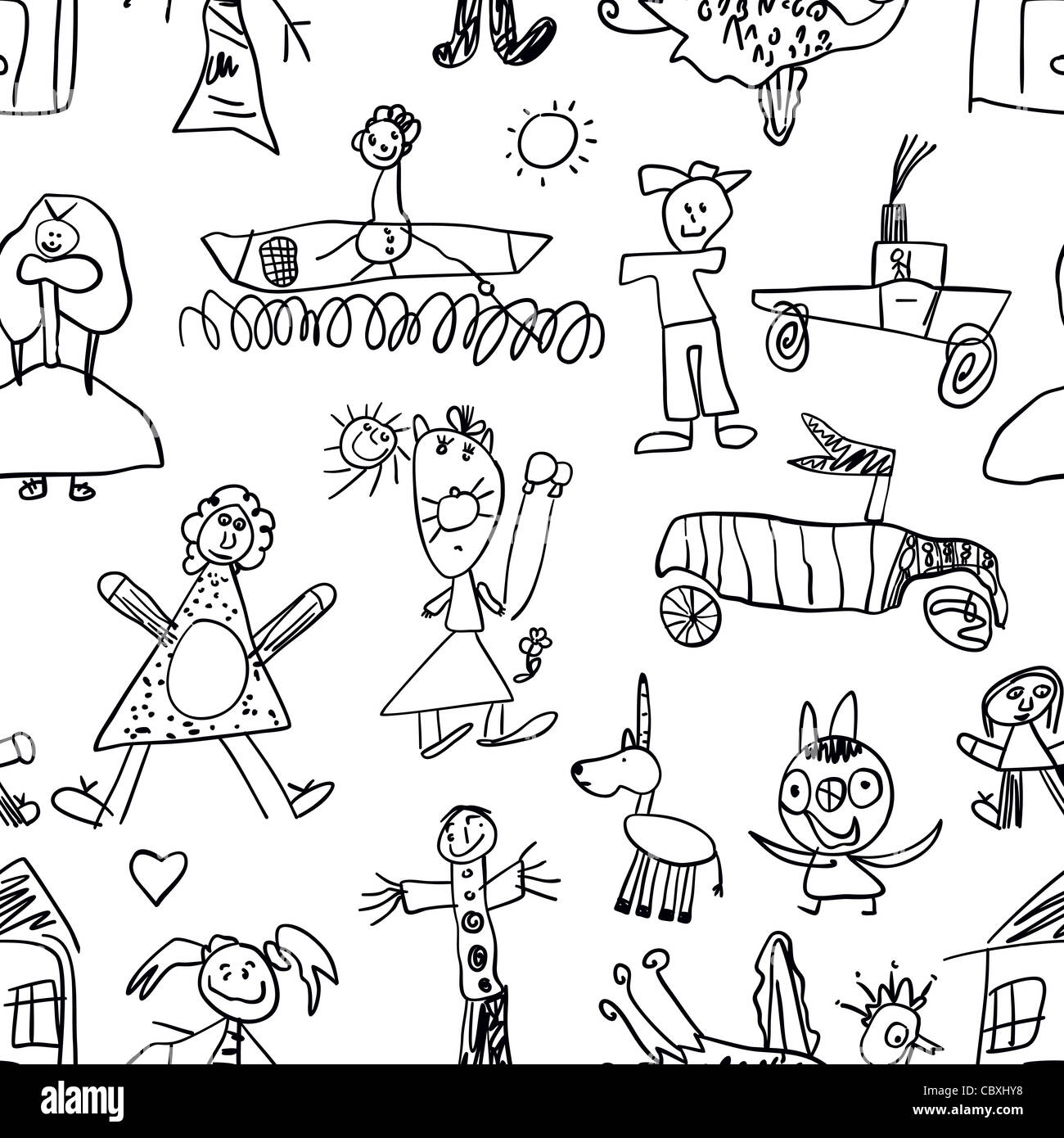 Kids drawing - seamless pattern Stock Photo - Alamy