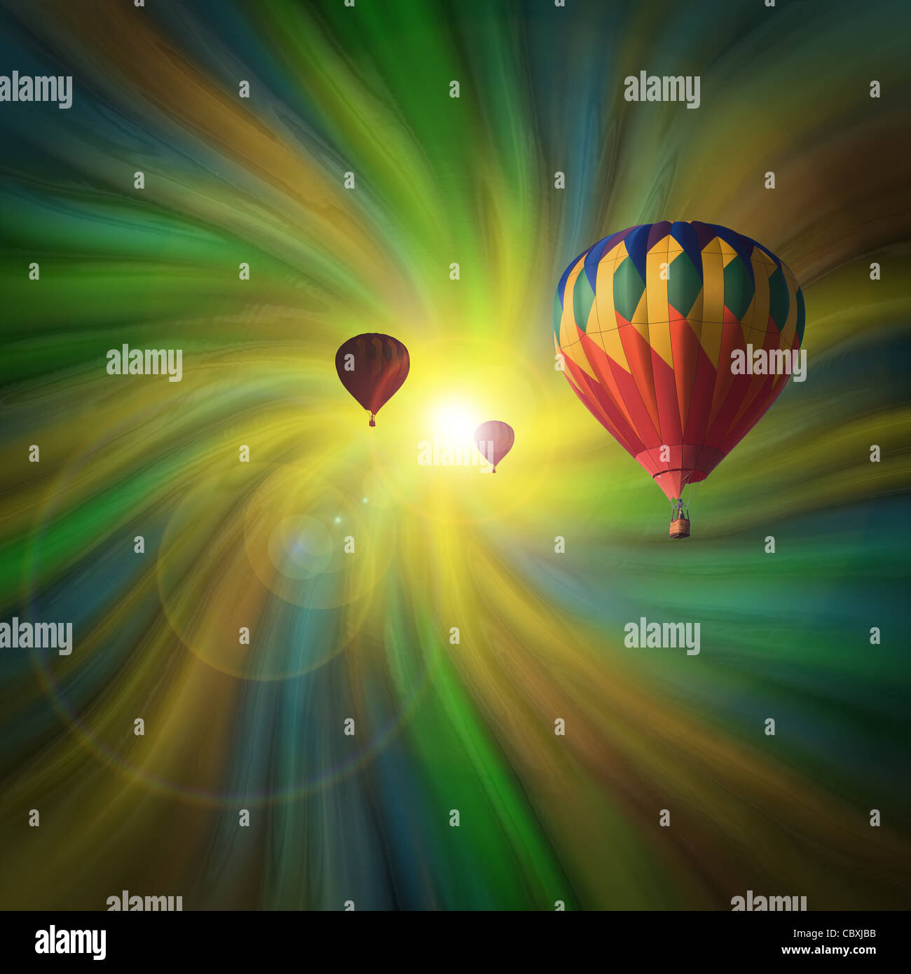 Hot-Air Balloons flying in a Pastel Vortex Stock Photo - Alamy
