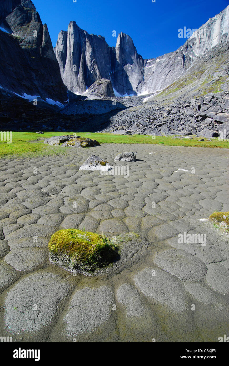 Dry pond in Cirque of the Unclimbable, McKenzie Mountains, Canada Stock ...