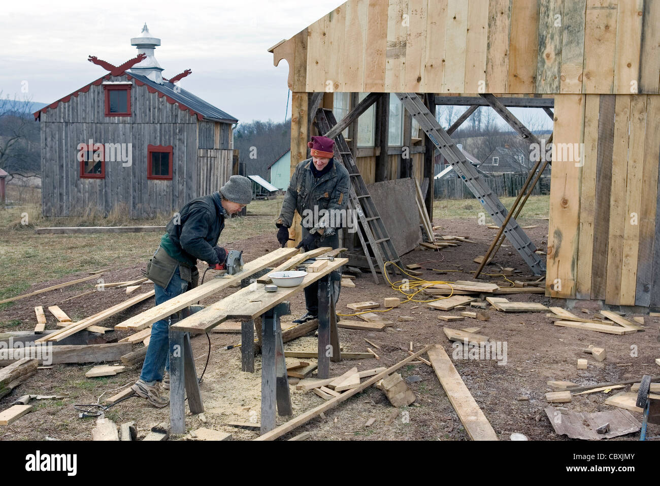 Men building a barn on their property in rural Pennsylvania Stock Photo ...