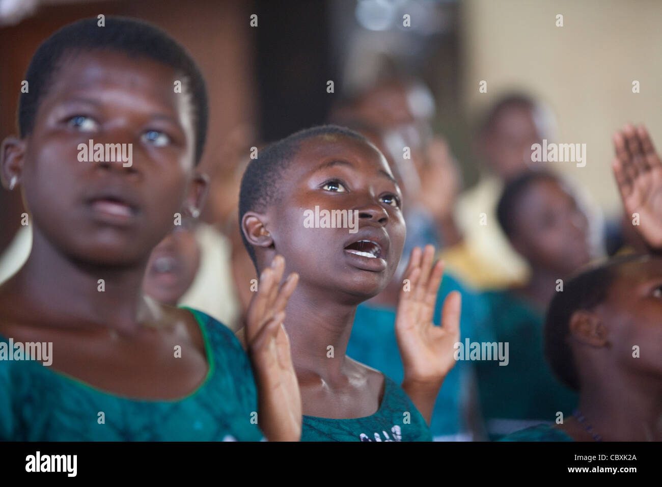 A youth choir sings and dances at a church in Morogoro, Tanzania, East ...