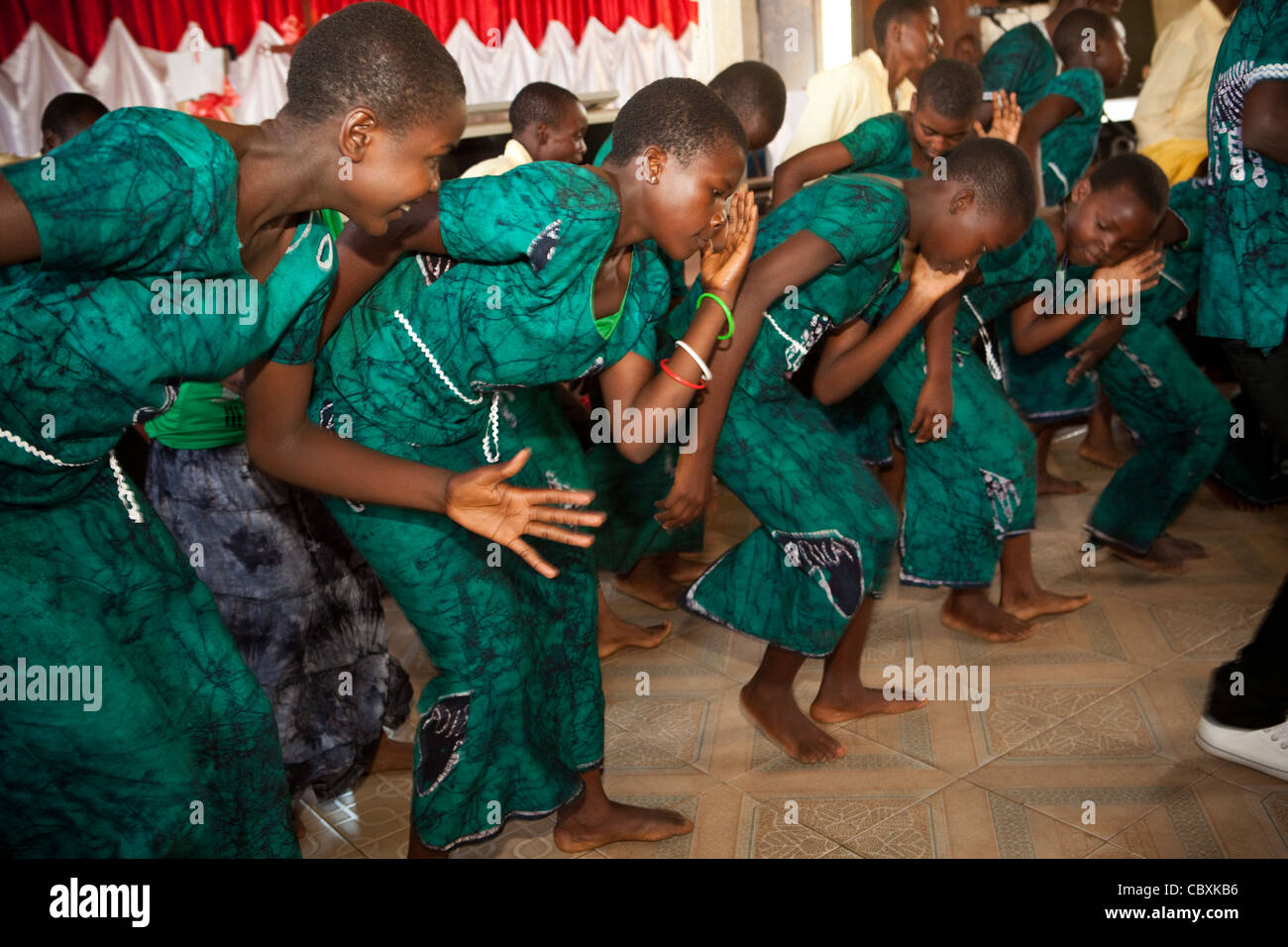 A youth choir sings and dances at a church in Morogoro, Tanzania, East ...