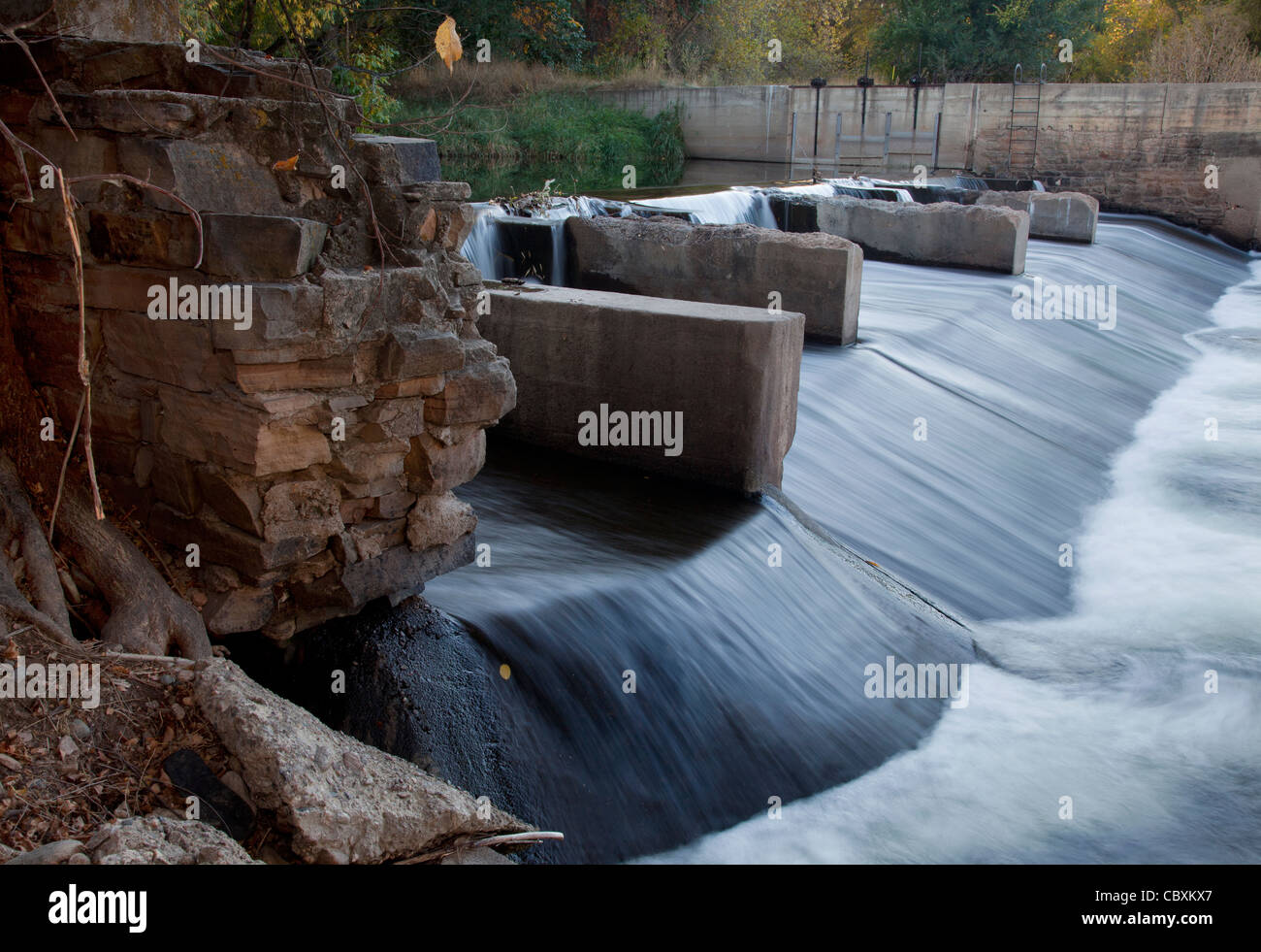 river dam diverting water for farmland irrigation, Cache la Poudre ...