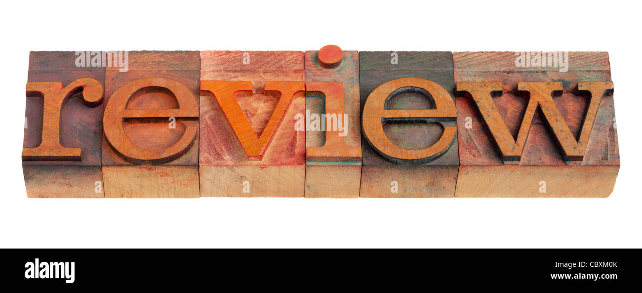 review - word in vintage wooden letterpress printing blocks isolated on ...