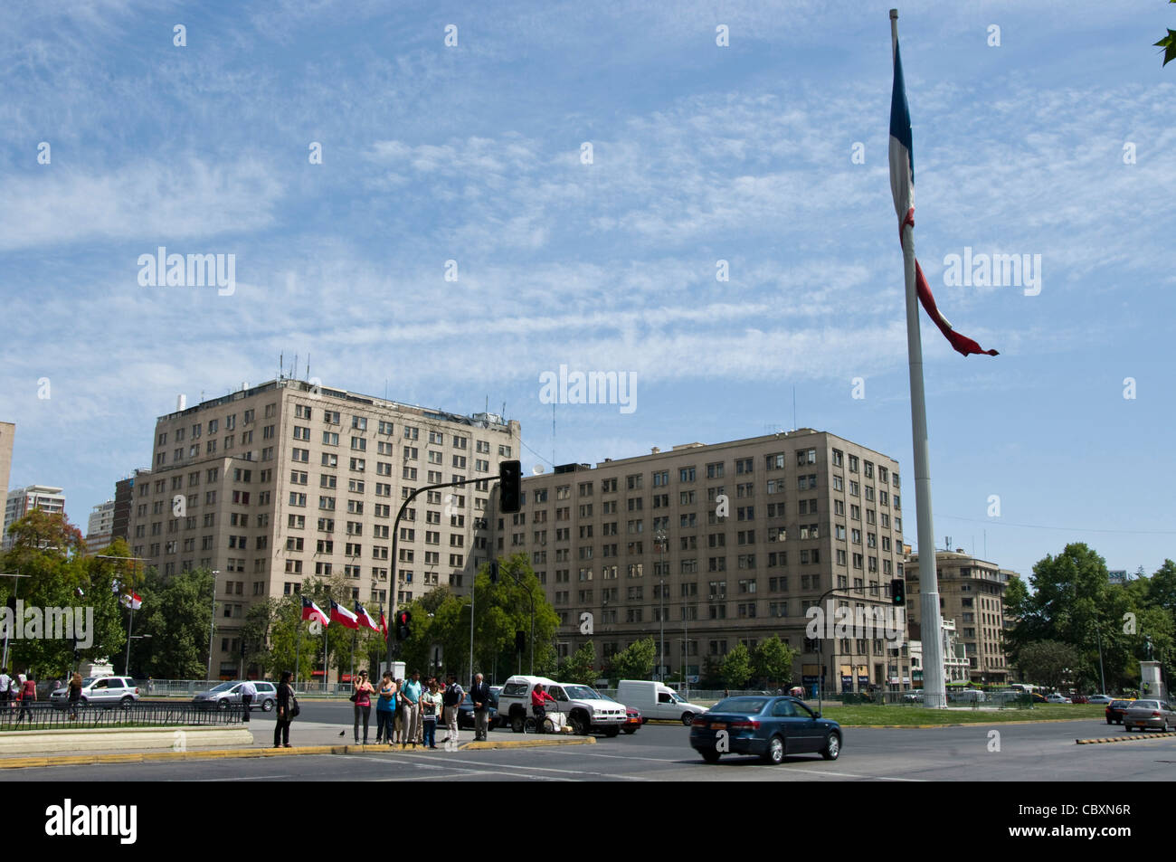 Santiago de Chile city. Bicentennial Flag in the Barrio Civico Stock ...