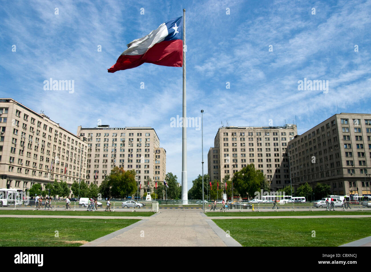 Santiago de Chile city. Bicentennial Flag in the Barrio Civico Stock ...